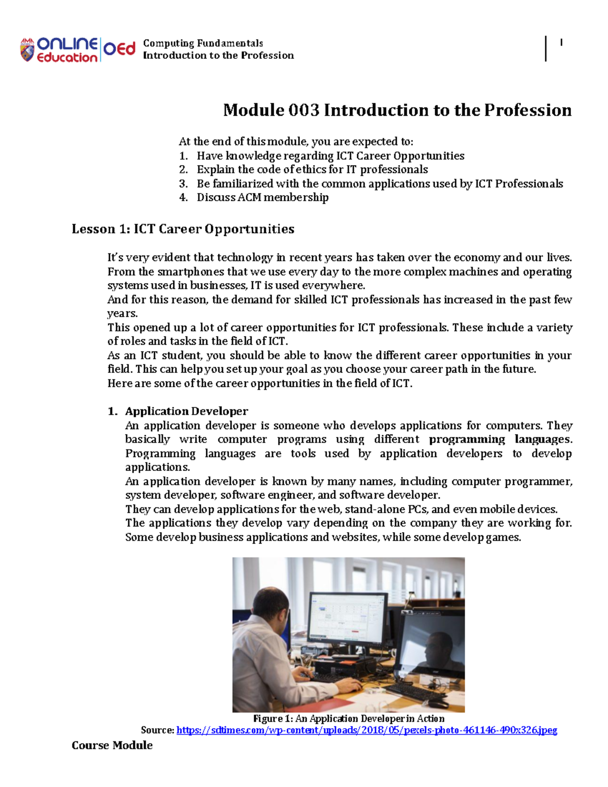 Lesson 3 ICT Profession - Introduction to the Profession Module 003 ...