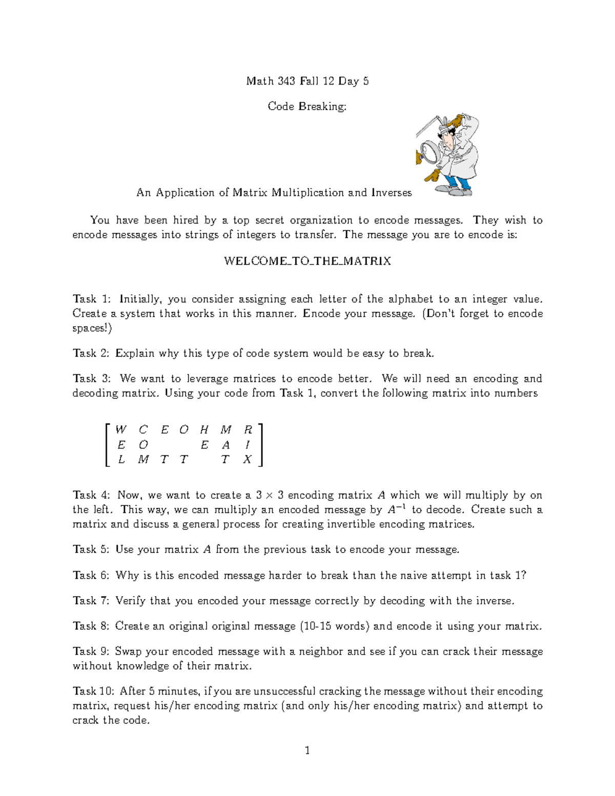 Math 343 Fall 12 Day 5 - Math 343 Fall 12 Day 5 Code Breaking: An ...