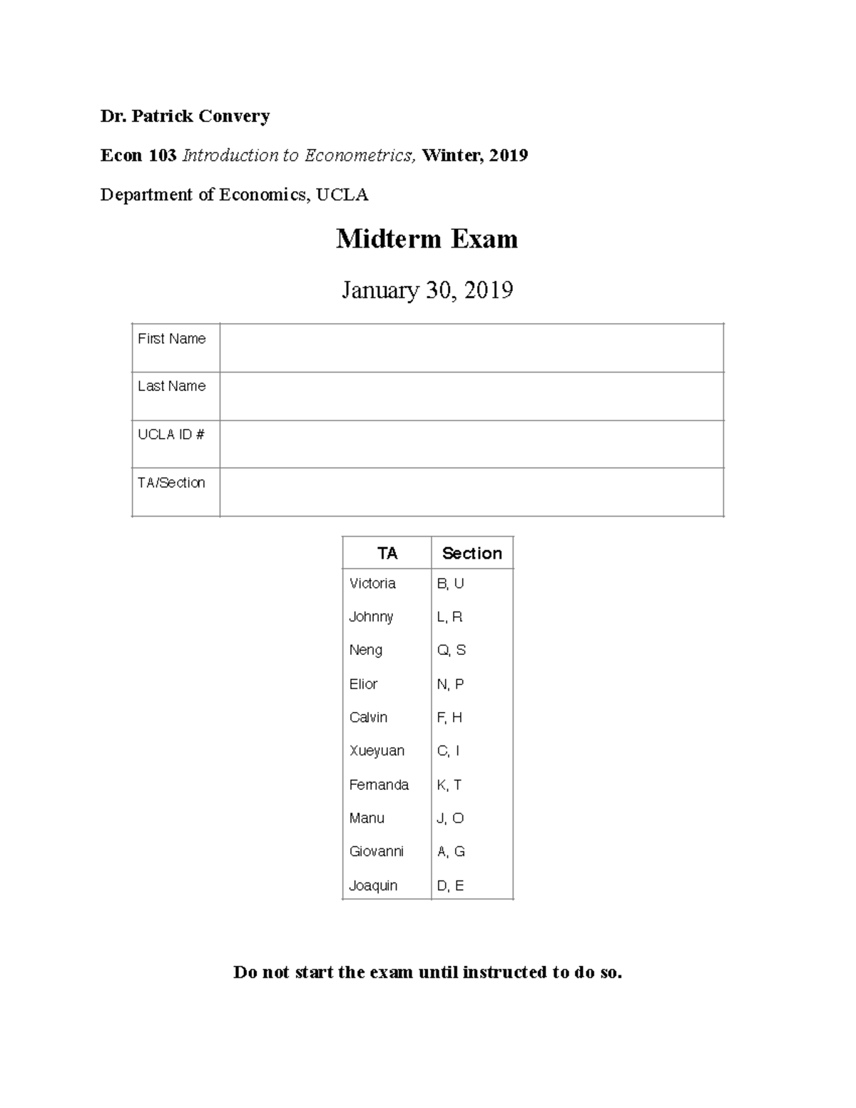 (practice) Econ 103 (Winter, 2020) - Midterm (with Solutions) - Dr ...