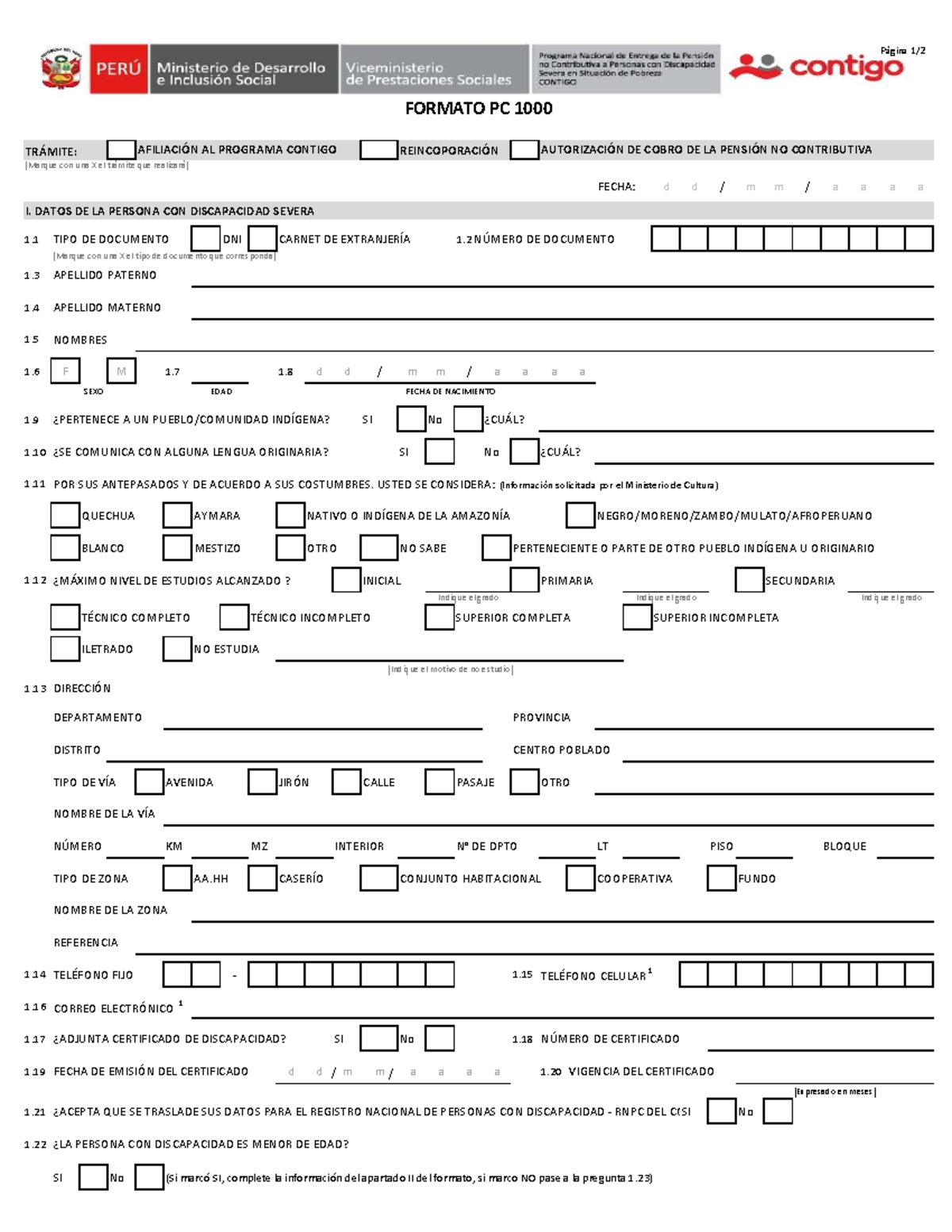 PC1000 2022 - FORMATOS - TRÁMITE: REINCOPORACIÓN (Marque con una X el trámite que realizará ...