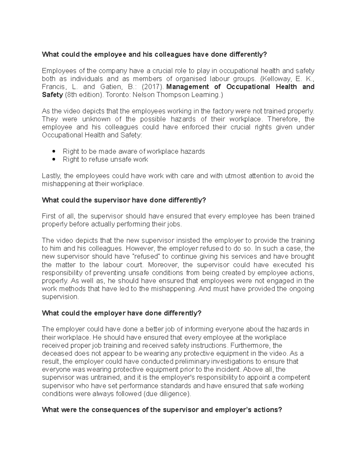 Assignment 1 OHS assignment 2 OHS - What could the employee and his ...