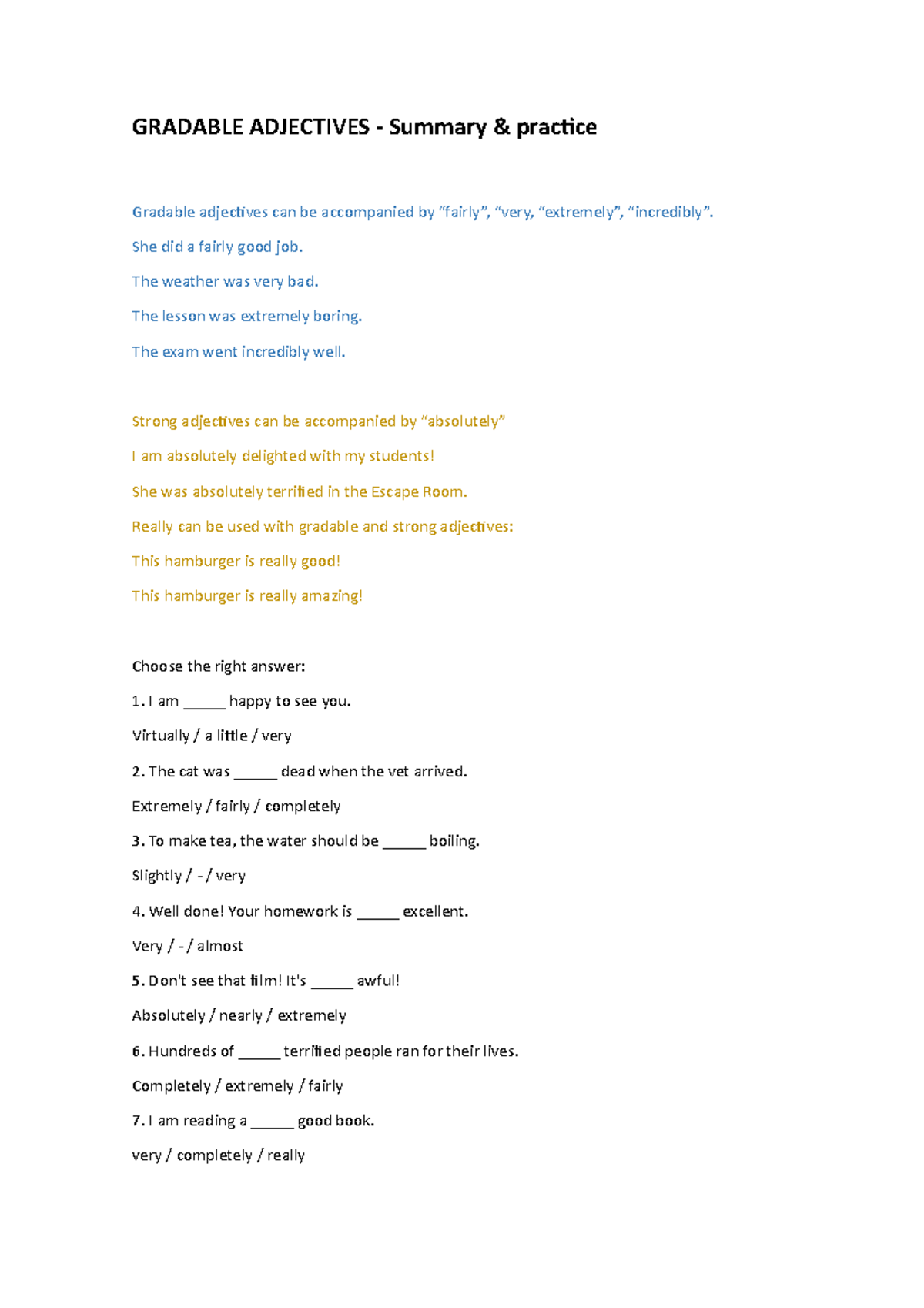 Gradable Adjectives - nnjjkk - GRADABLE ADJECTIVES - Summary & pracice ...