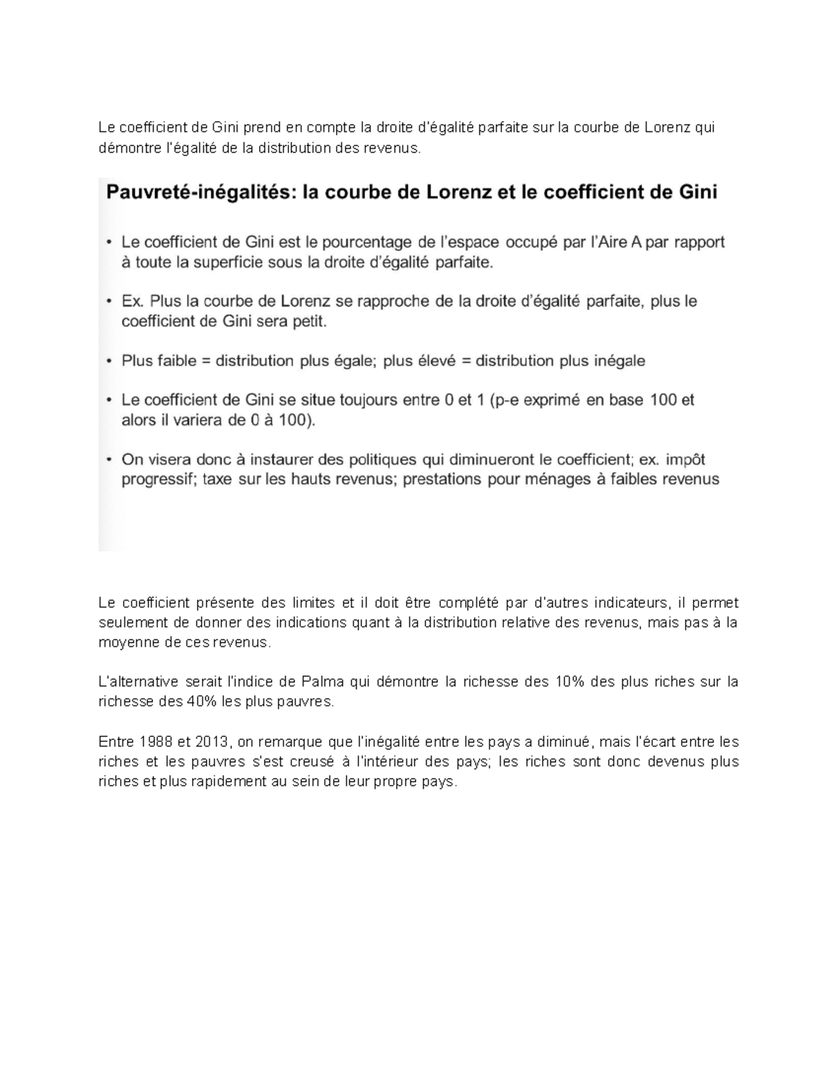 Courbe de Lorenz & Coefficient Gini - Le coefficient de Gini prend en ...