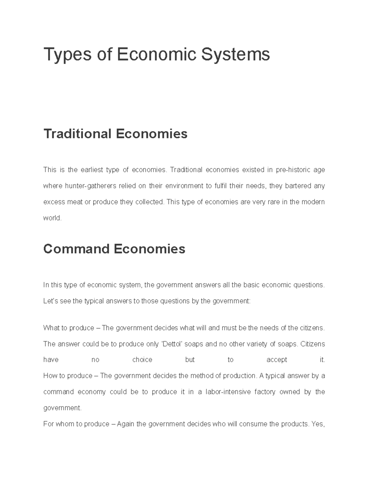 Types Of Economic Systems Types Of Economic Systems Traditional types-of-economic-systems-types-of-economic-systems-traditional