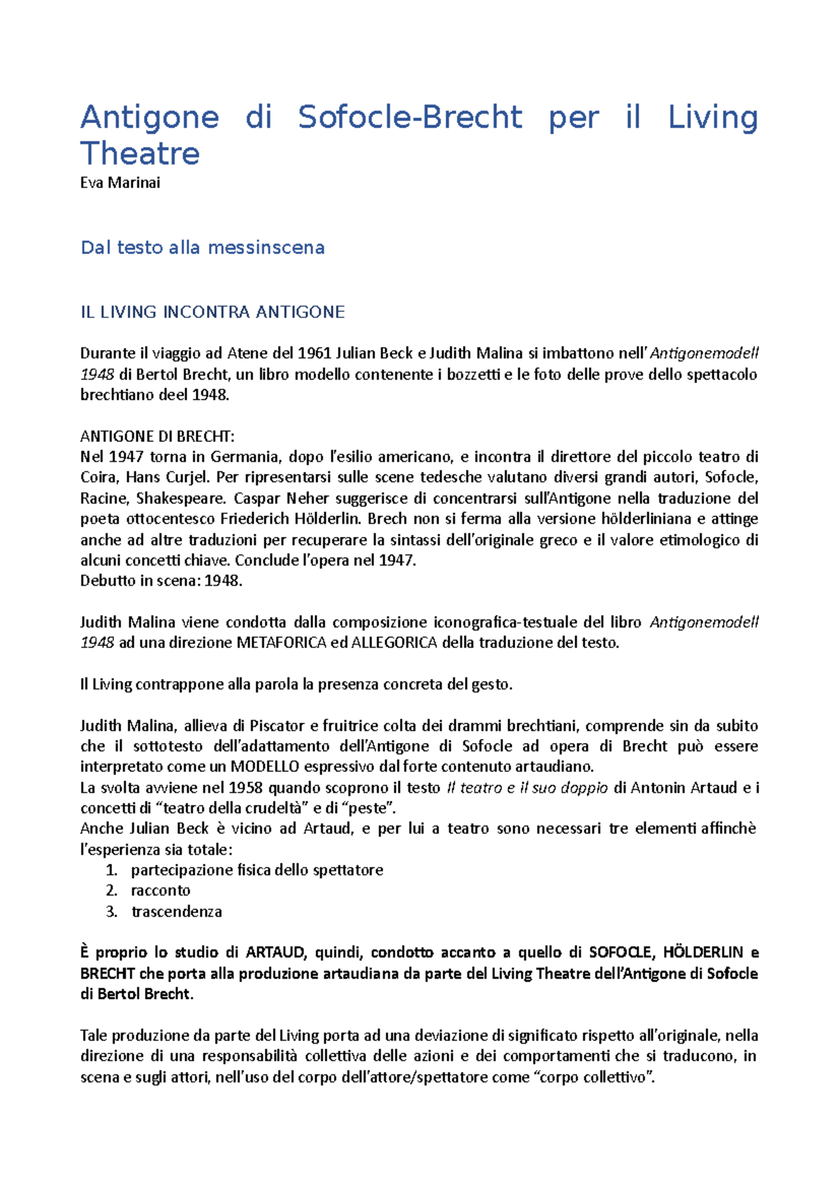 Antigone di Sofocle-Brecht per il Living Theatre - Antigone di Sofocle ...