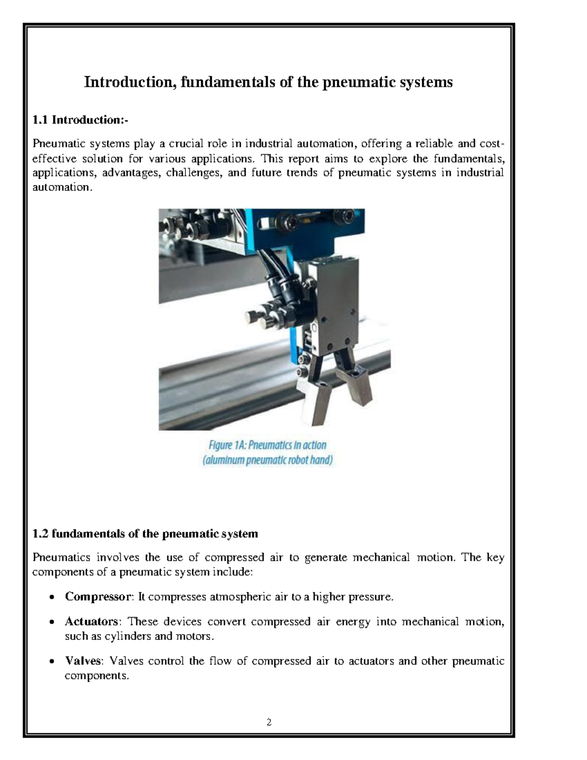 IHP report - Introduction, fundamentals of the pneumatic systems 1 ...