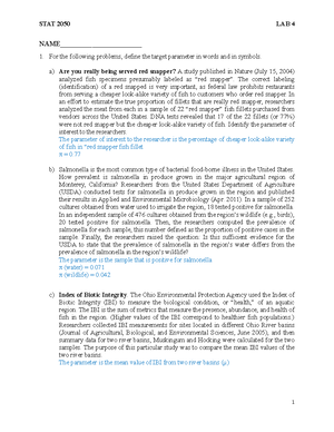 Homework 4 STAT 2050 - STAT 2050 HOMEWORK 4 NAME__________ GRADE________/ The uric acid values ...