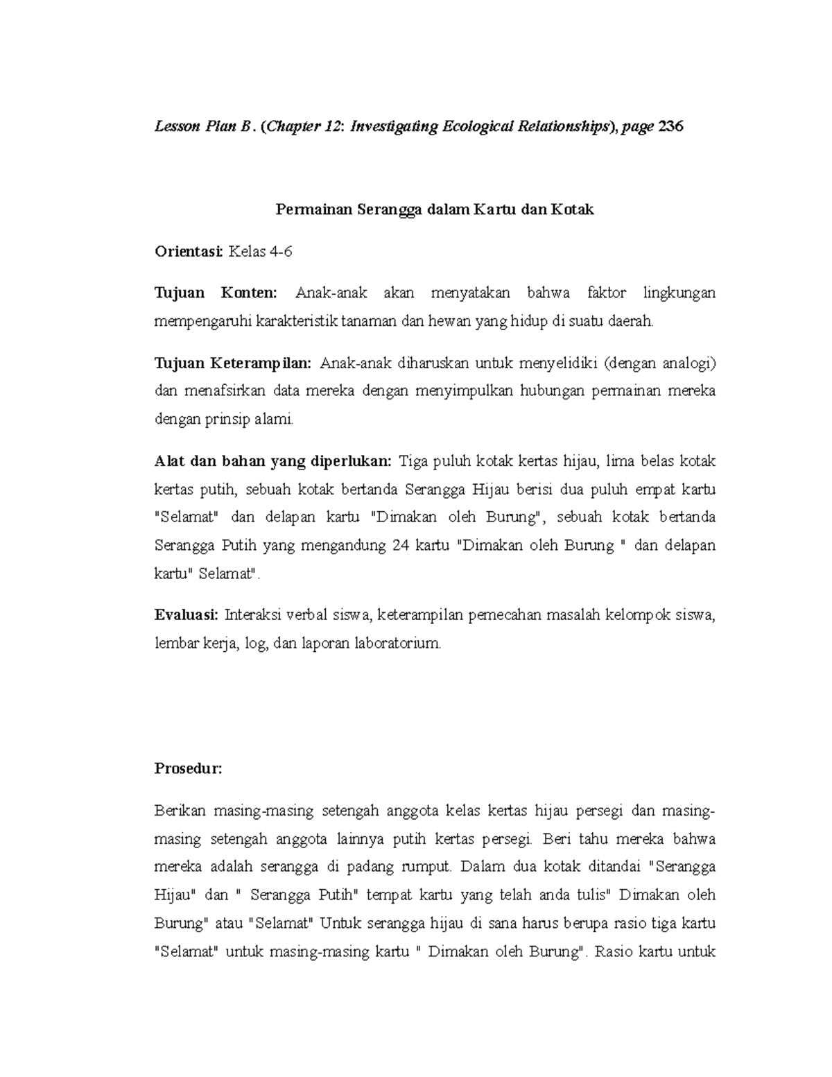 Lesson plan Ajengp - Permainan Serangga dalam Kartu dan Kotak - Lesson ...