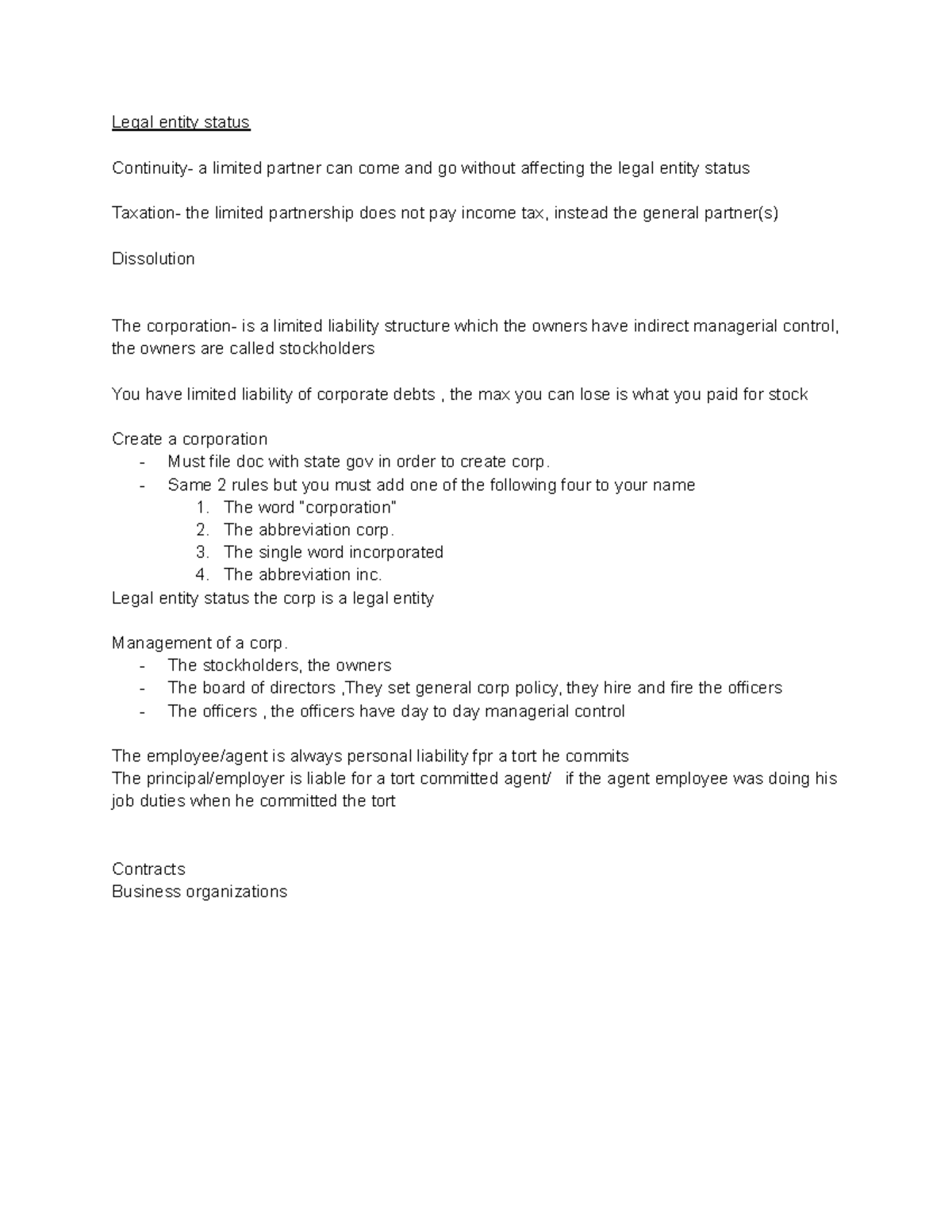 Legal studies 10/ 21 - Legal entity status Continuity- a limited ...