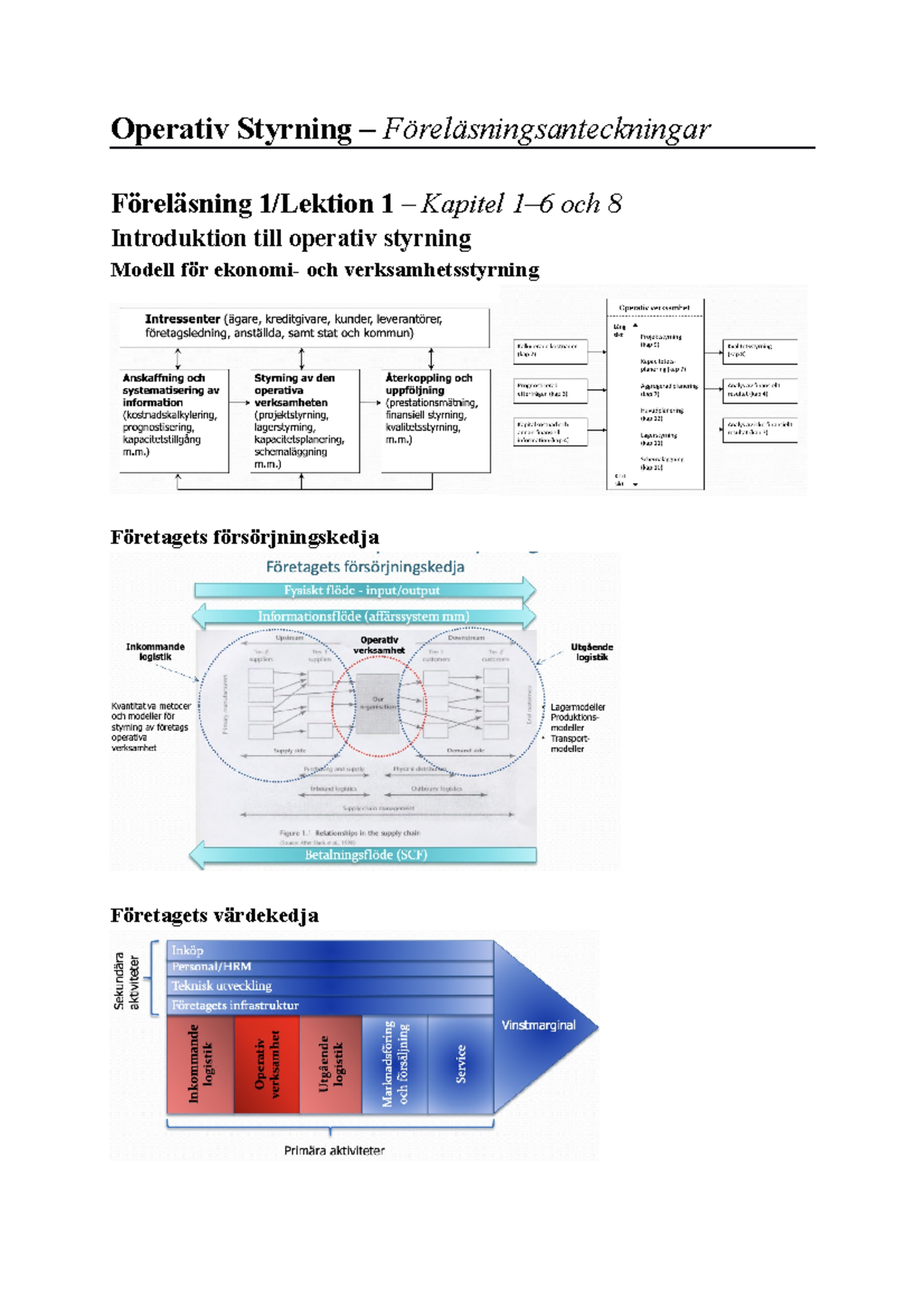 Operativ Styrning - Föreläsningsanteckningar från Handelshögskolan ...