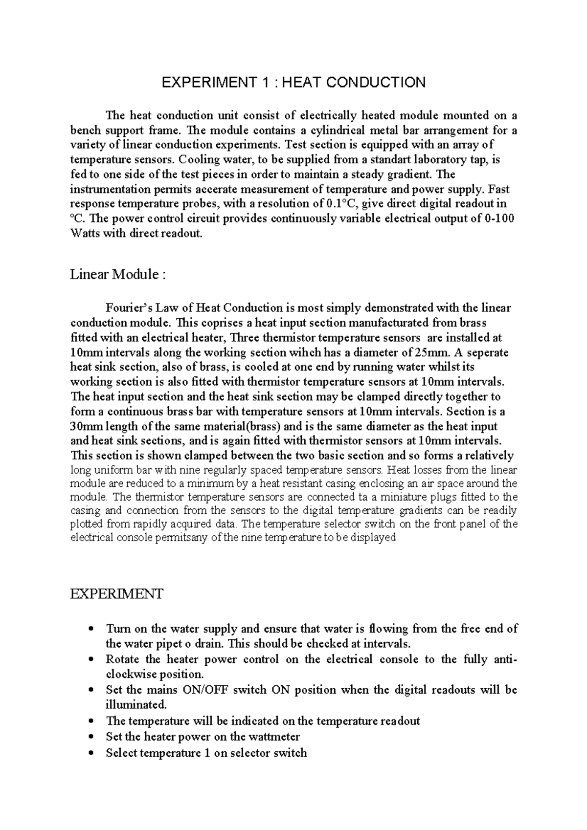 70713744 HEAT Conduction Experiment - EXPERIMENT 1 : HEAT CONDUCTION ...