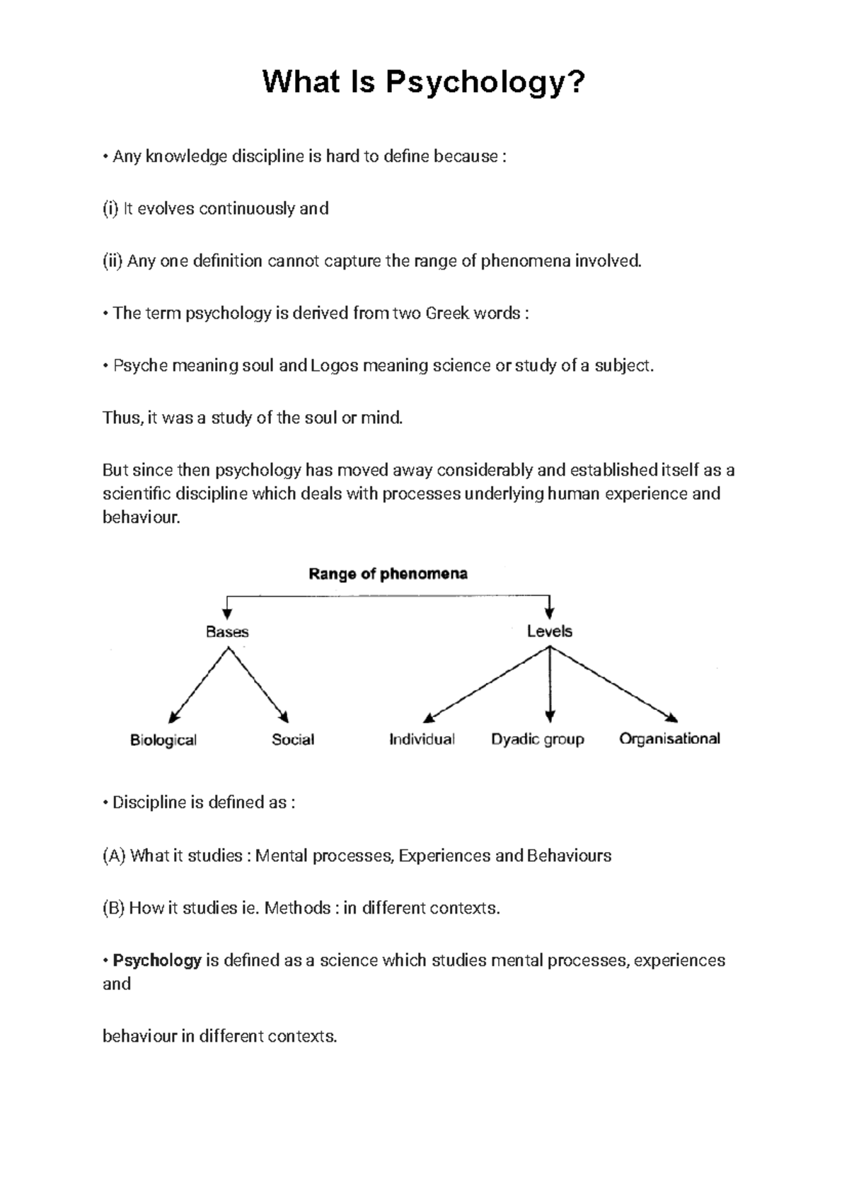 Psy 1 - What Is Psychology? Any knowledge discipline is hard to define ...