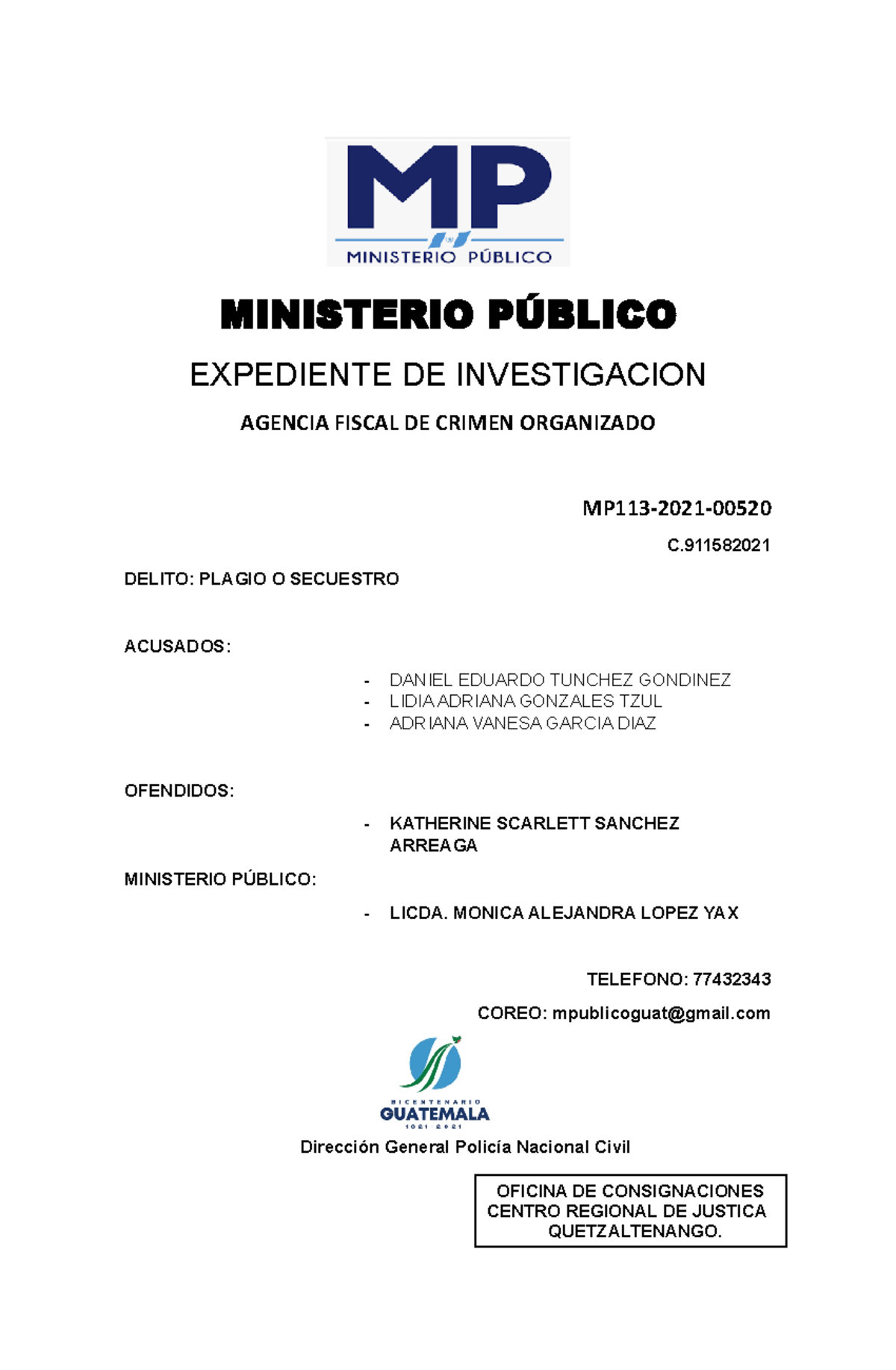 Expediente - MINISTERIO PÚBLICO EXPEDIENTE DE INVESTIGACION AGENCIA ...
