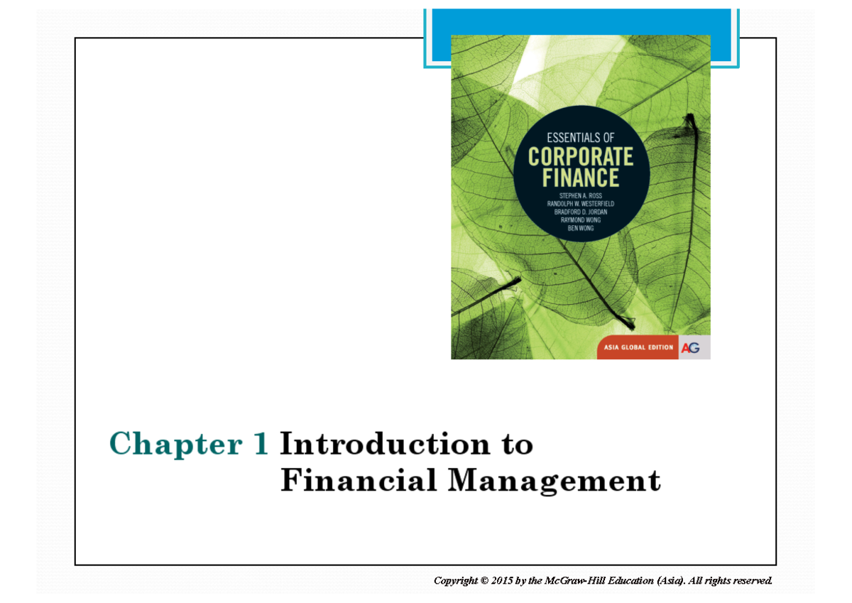 Study Unit 1a Overview of Finance Slides - Copyright © 2015 by the ...