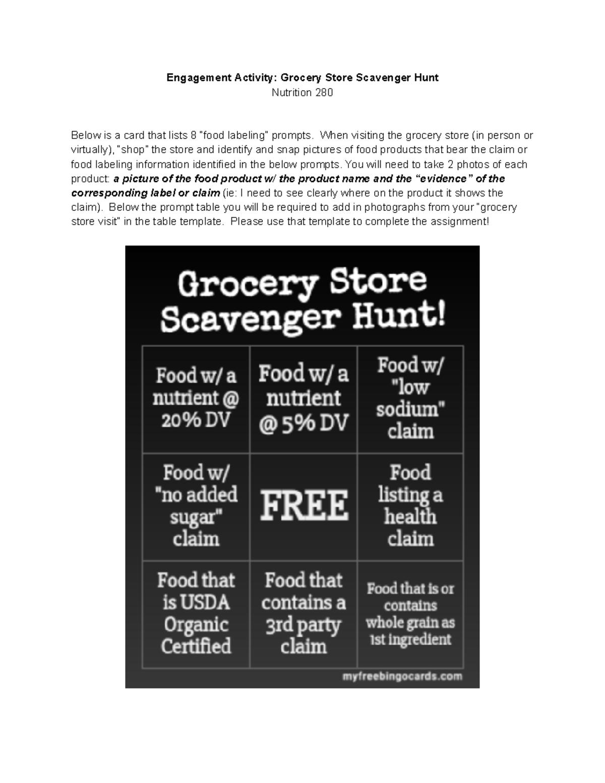 Engagement Activity 3 Grocery Store Scavenger Hunt - Engagement ...