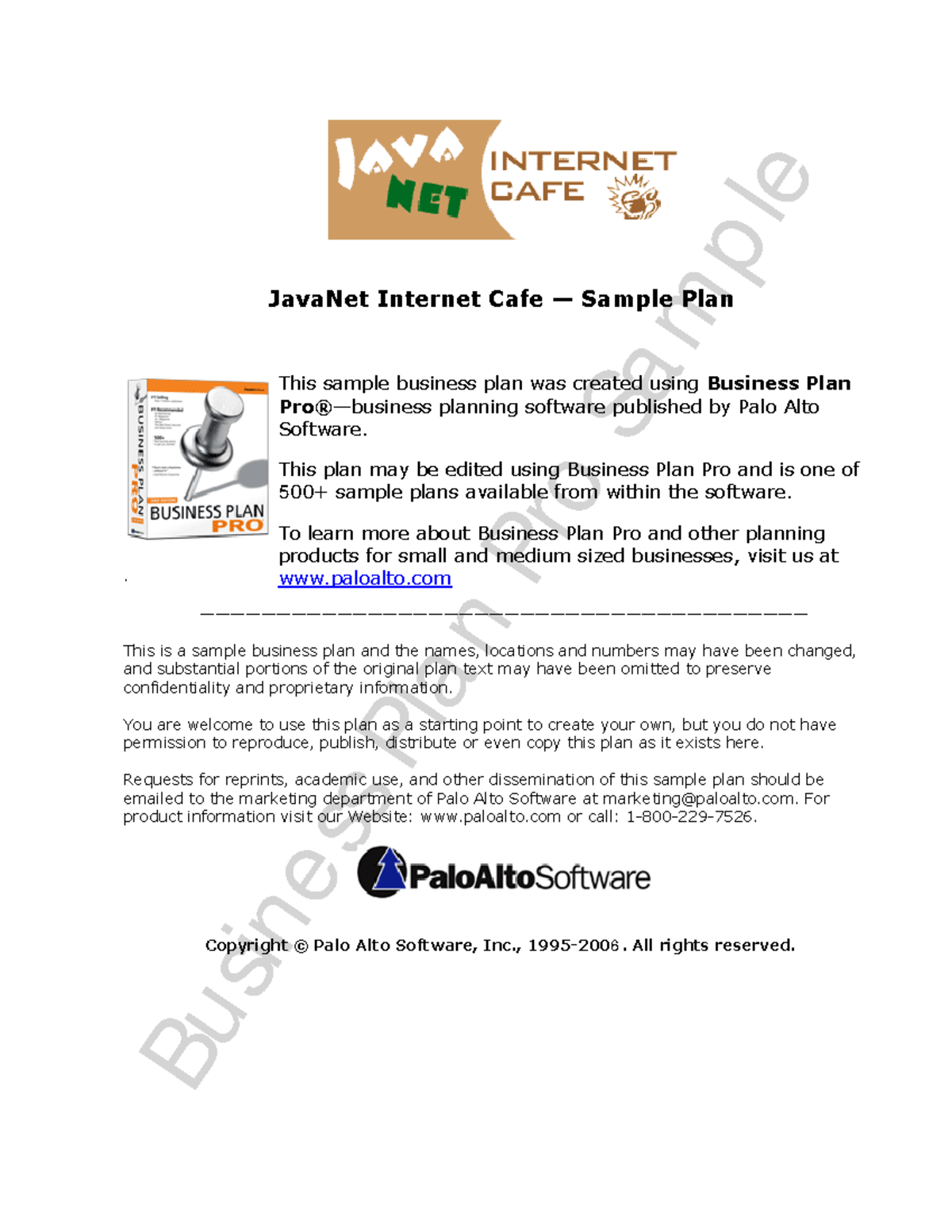 Java Net Cafe Live - Business Pla n Pro Sa m p le JavaNet Internet Cafe ...