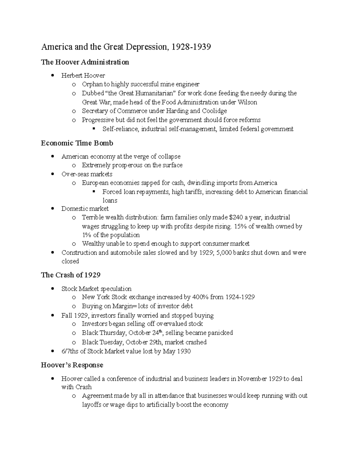 American and the Great Depression, 1928-1939 - America and the Great ...