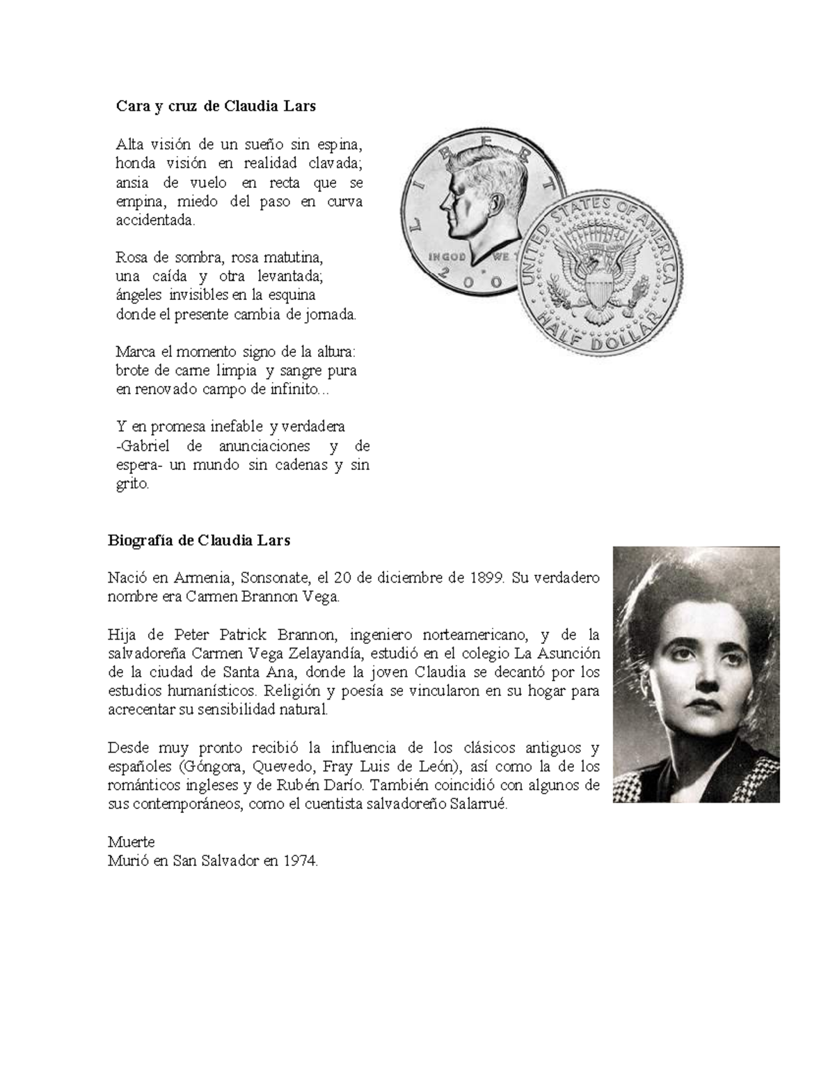 10 Poemas Salvadoreños - Cara y cruz de Claudia Lars Alta visión de un ...