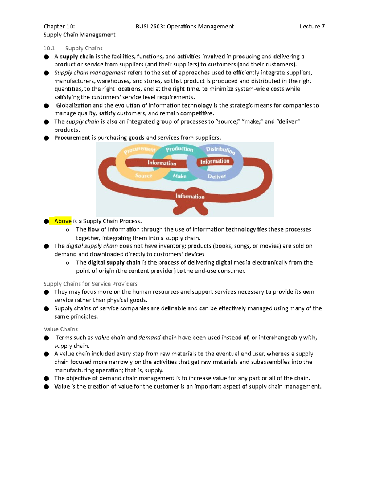 Lecture 7 - Supply Chain Management (Chapter 10) - Chapter 10: Supply ...