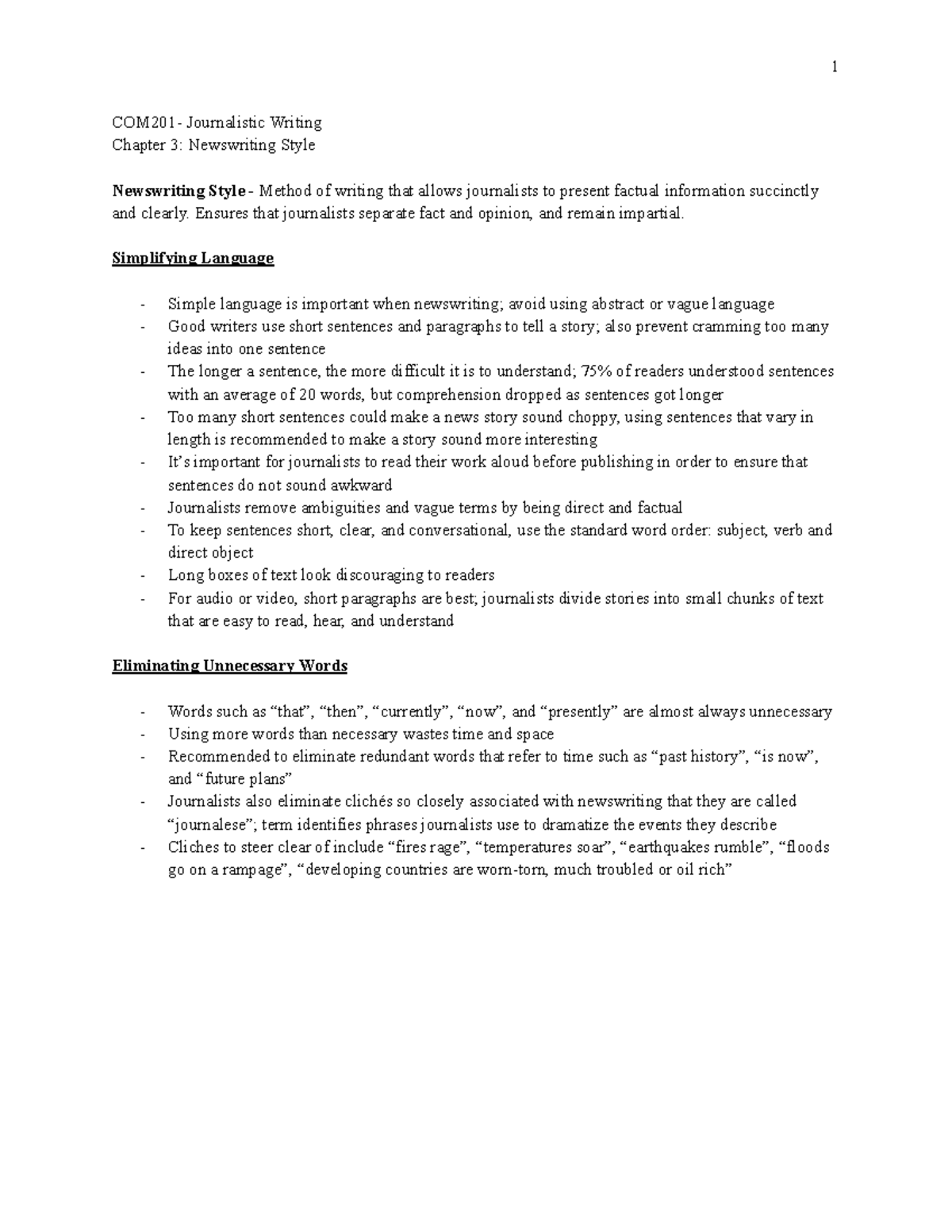 COM201 - Newswriting Style - 1 COM201- Journalistic Writing Chapter 3 ...