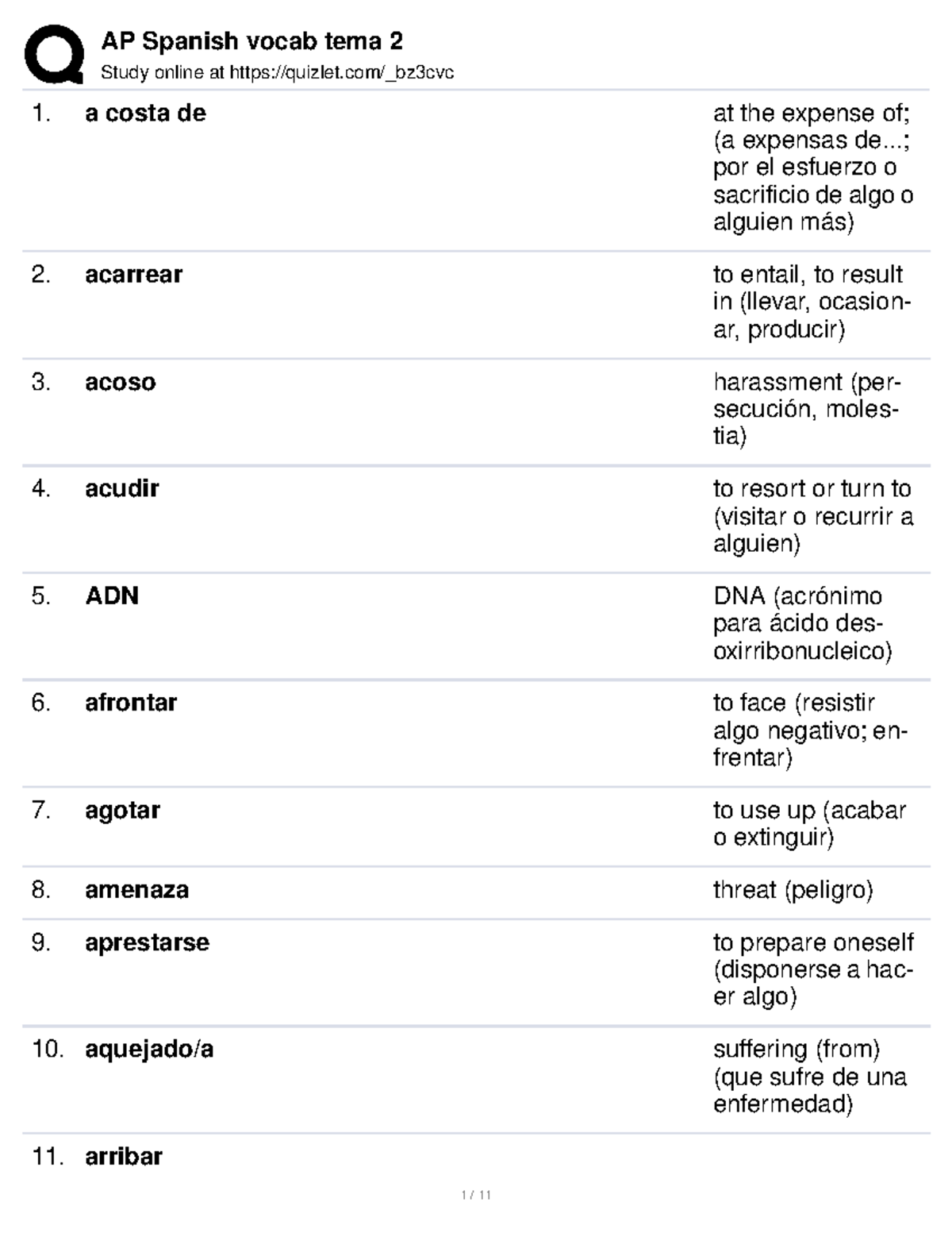 AP spanish vocab - Study online at quizlet/_bz3cvc a costa de at the ...