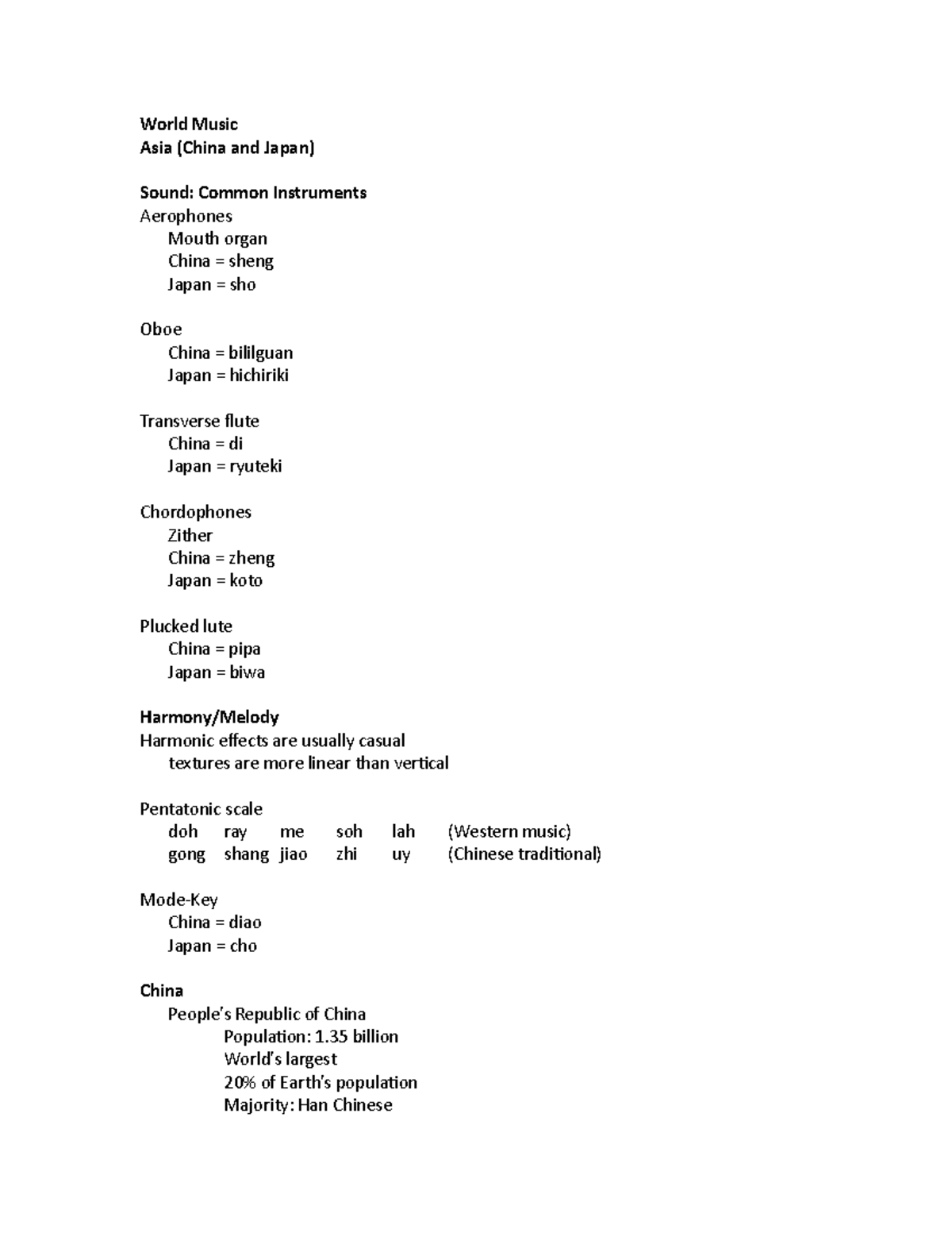 World Music- Asia- China and Japan - Studocu