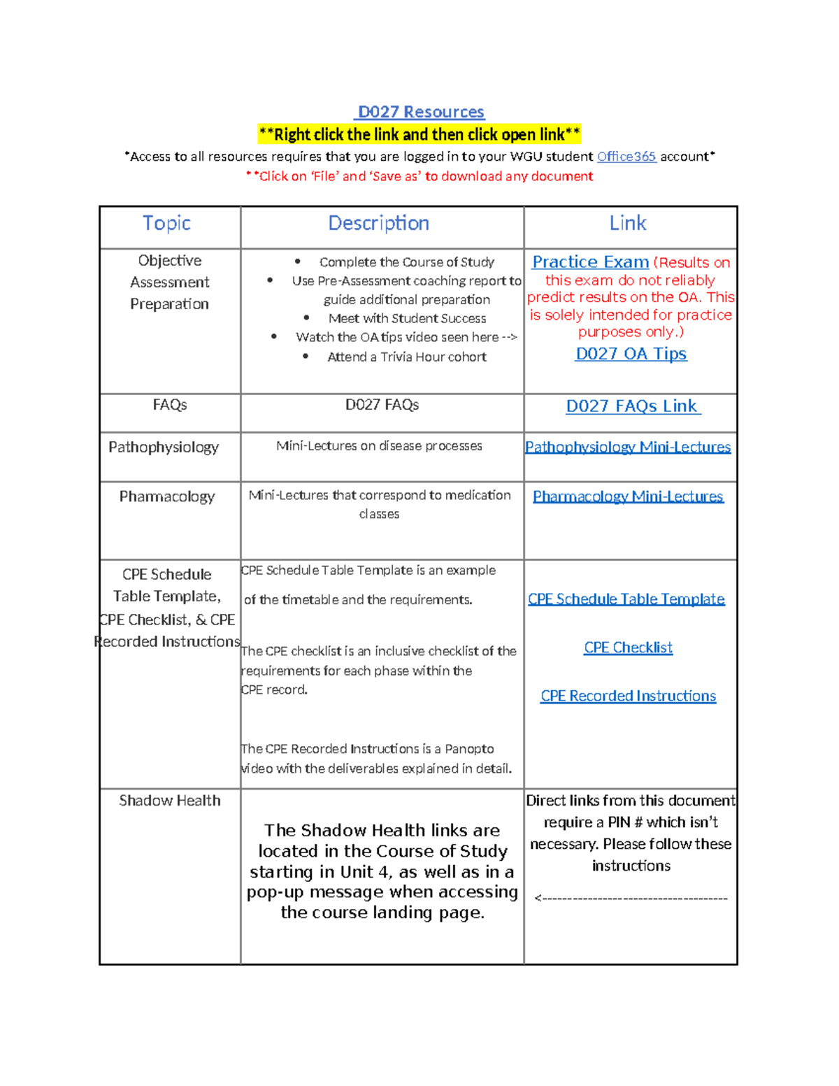 D027 Course Resources and Tips - D027 Resources Right click the link ...