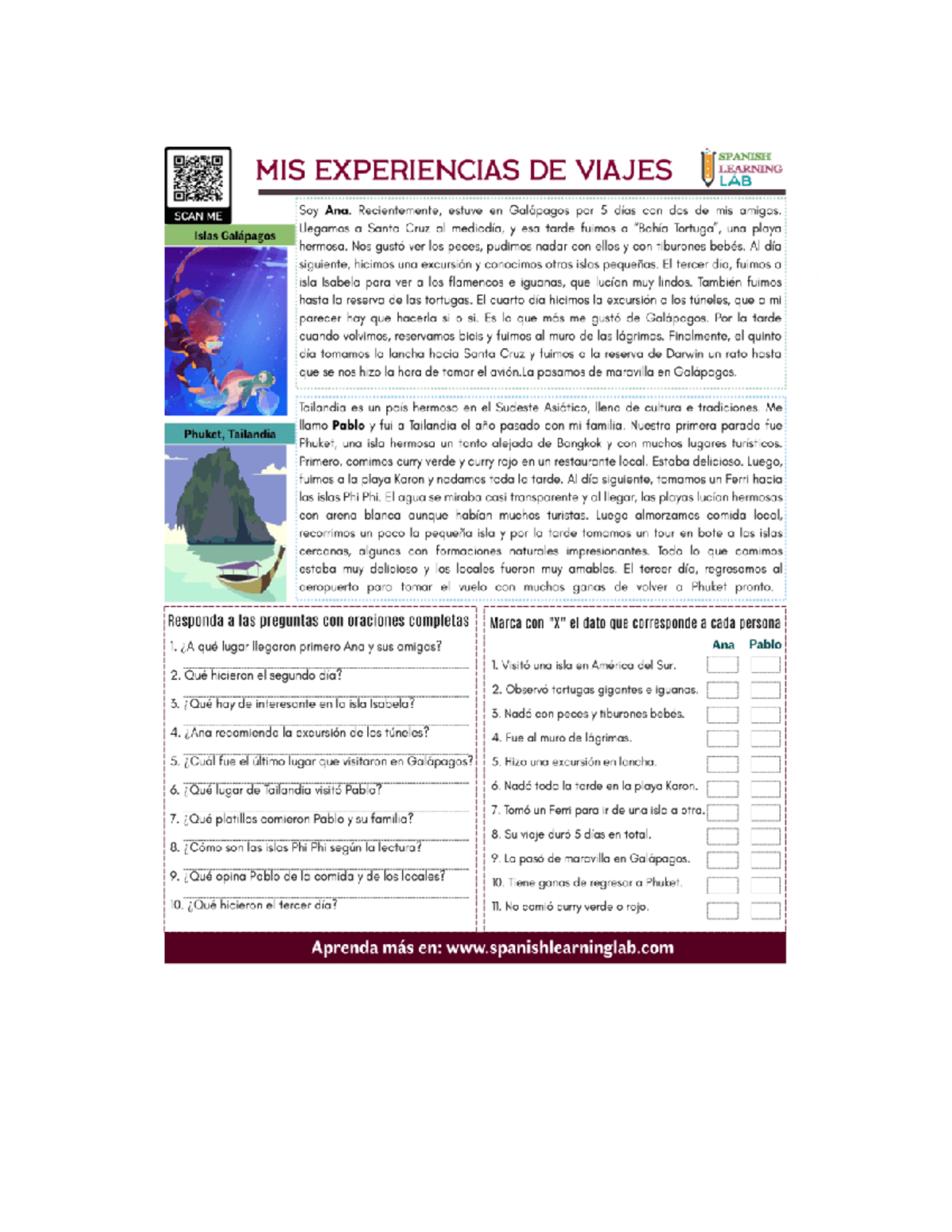 Lectura 1 Y 2 - para compresion lectora - SPANISH MIS EXPERIENCIAS DE ...