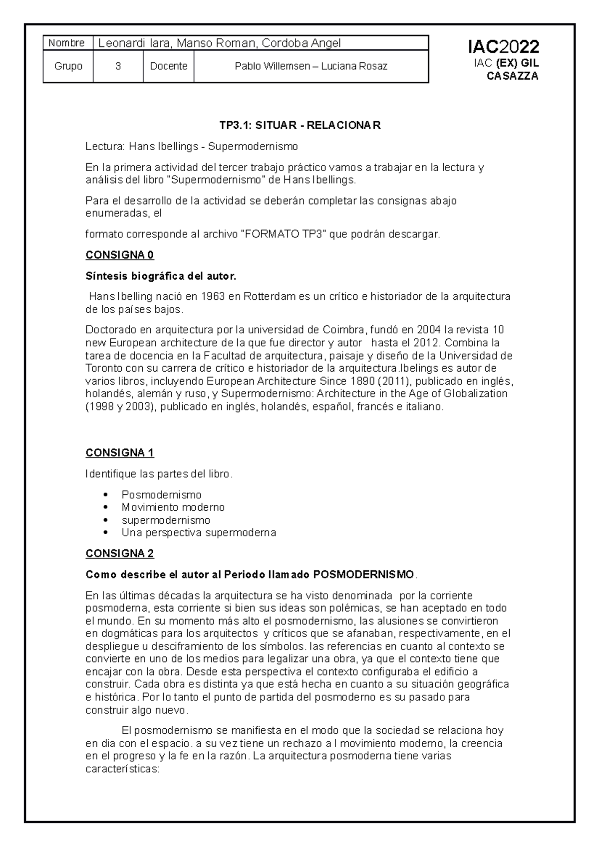 TP3 - TP 3.1 IAC - IAC 2022 IAC (EX) GIL CASAZZA Grupo 3 Docente Pablo Willemsen – Luciana Rosaz ...