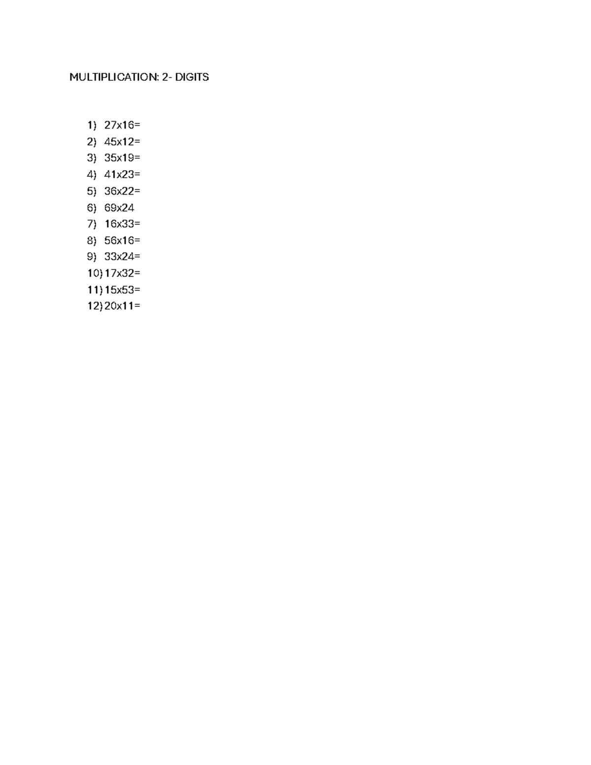 Find an answer to each problem 1 - MATH 0090 - MULTIPLICATION: 2 ...