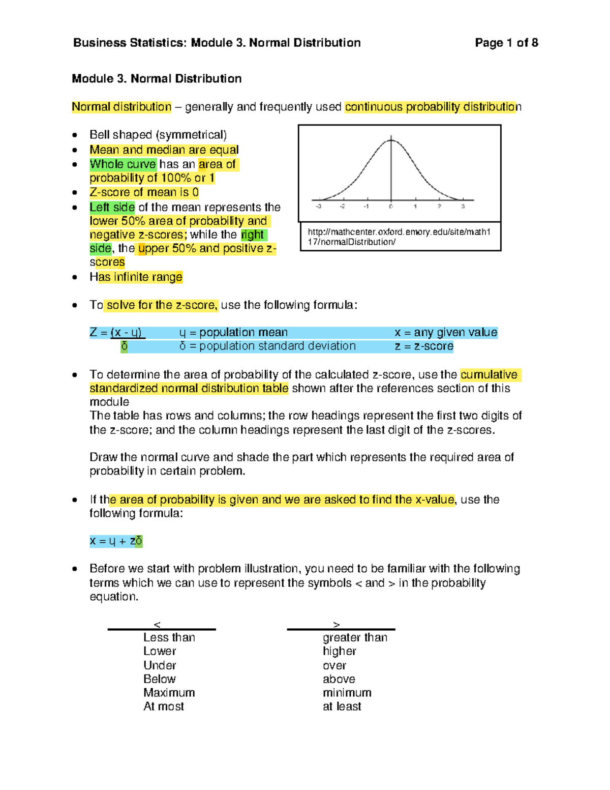 Statistics Module 3 - Module 3. Normal Distribution Normal distribution ...