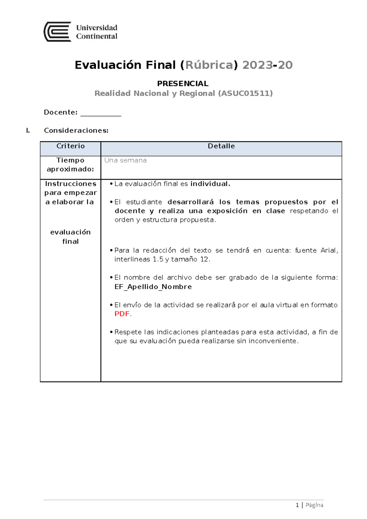 EV Final Realidad Nacional y Regional Prueba rubrica 2023-20 - Evaluación Final (Rúbrica) 2023 ...