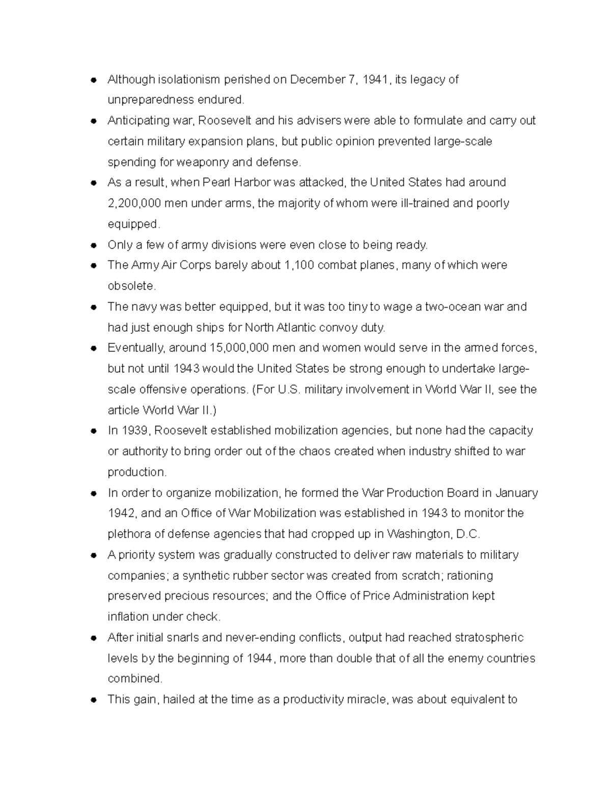 US at War - Lecture notes from class - Although isolationism perished ...