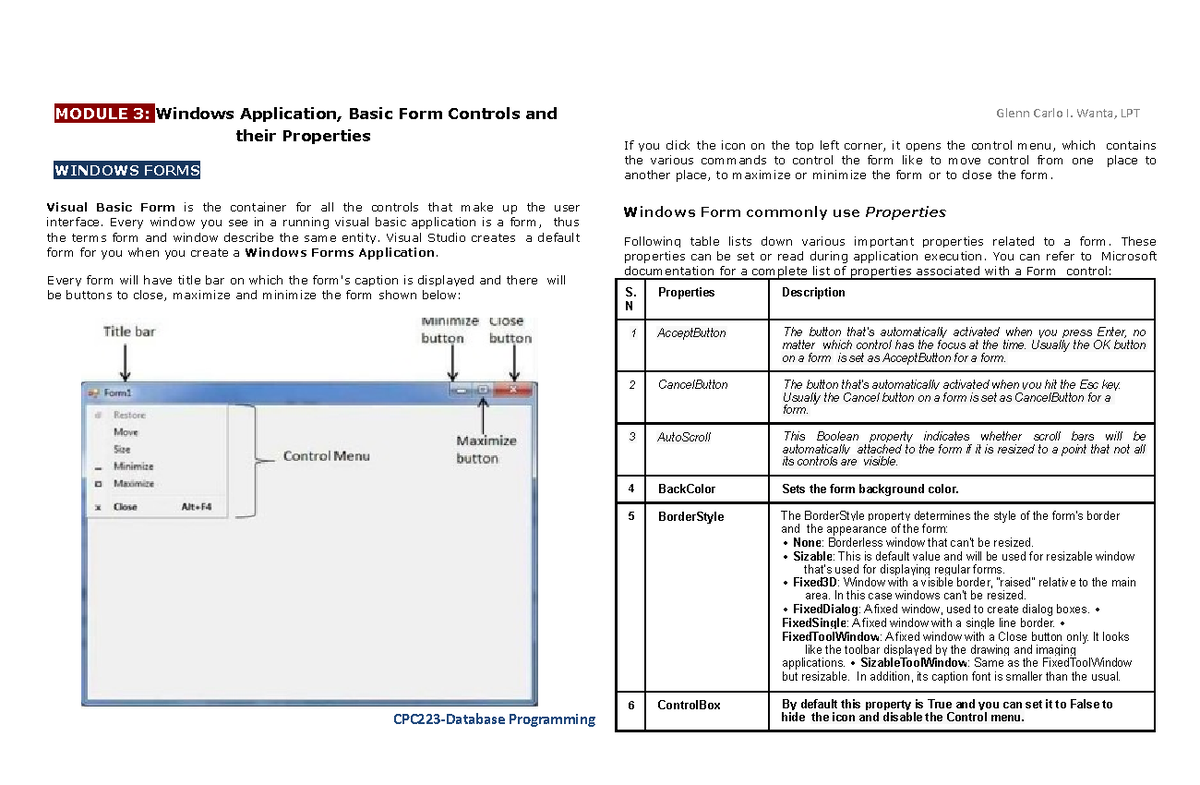 Module 3 Cpc 223 Date And Time Functions Module 3 Windows Application Basic Form Controls 