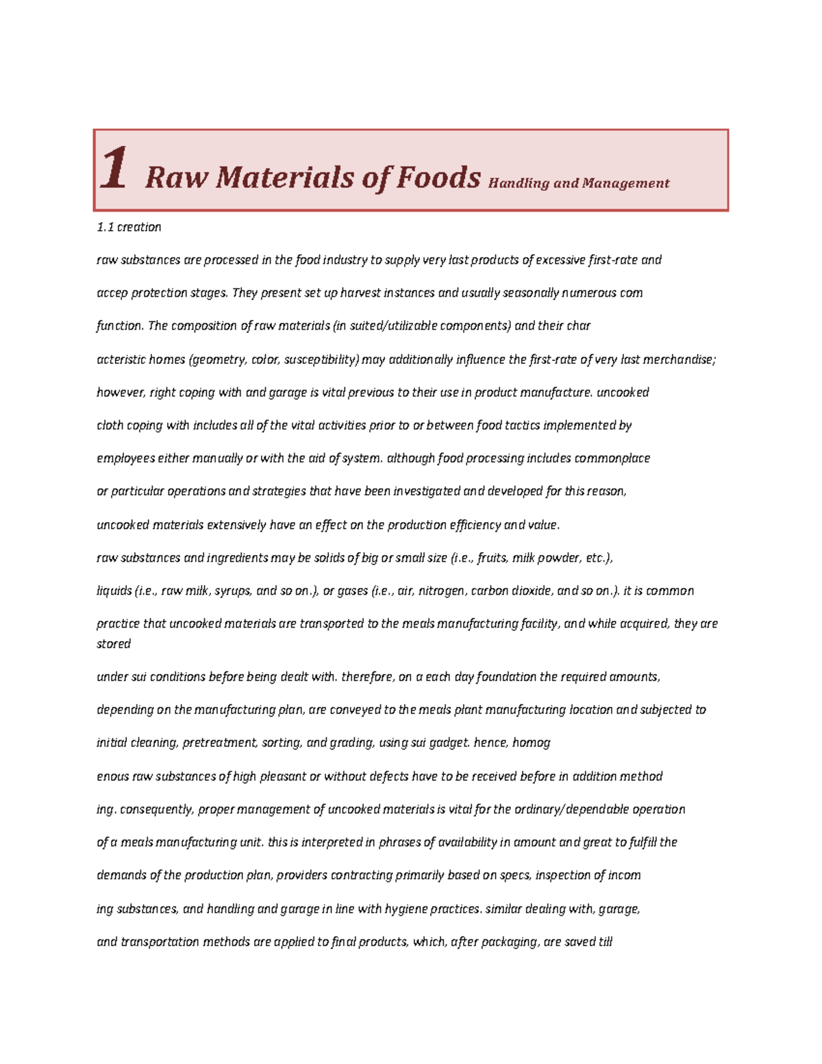 1 Raw Materials of Foods Handling and Management - They present set up ...