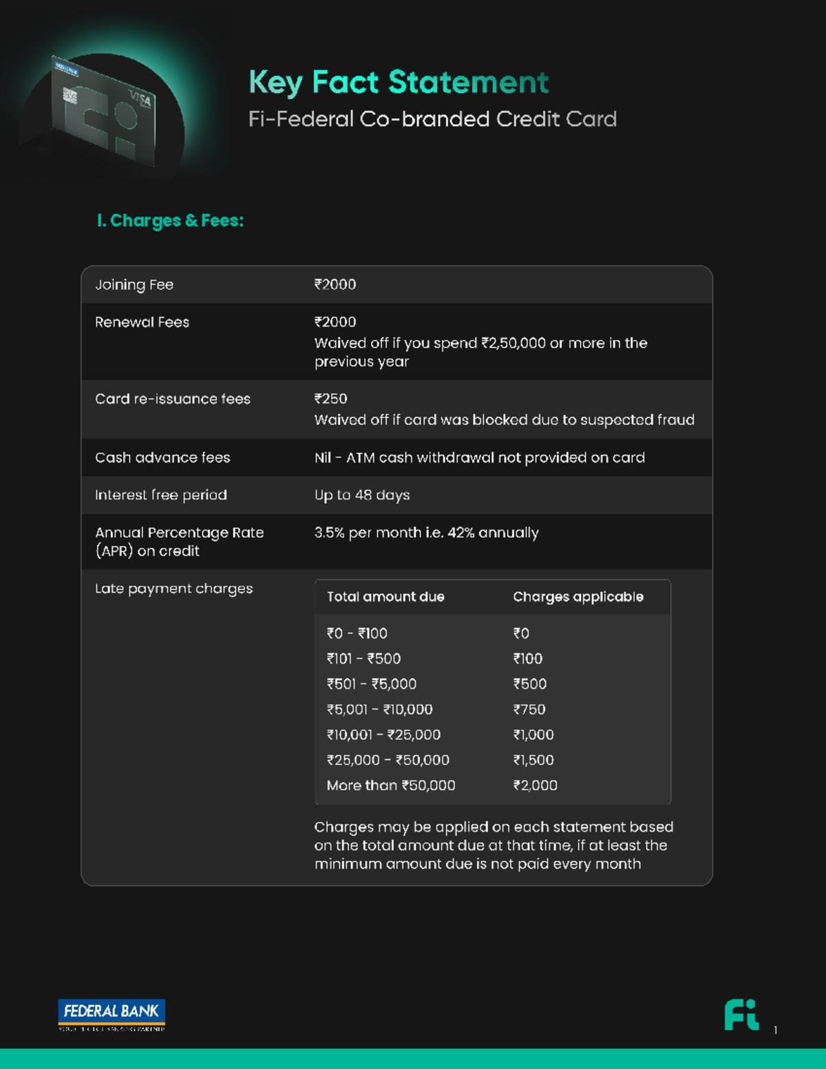 Key-fact-statement - Key fact Statement - ` I. Charges & Fees: a. Interest Free Period: Payment ...