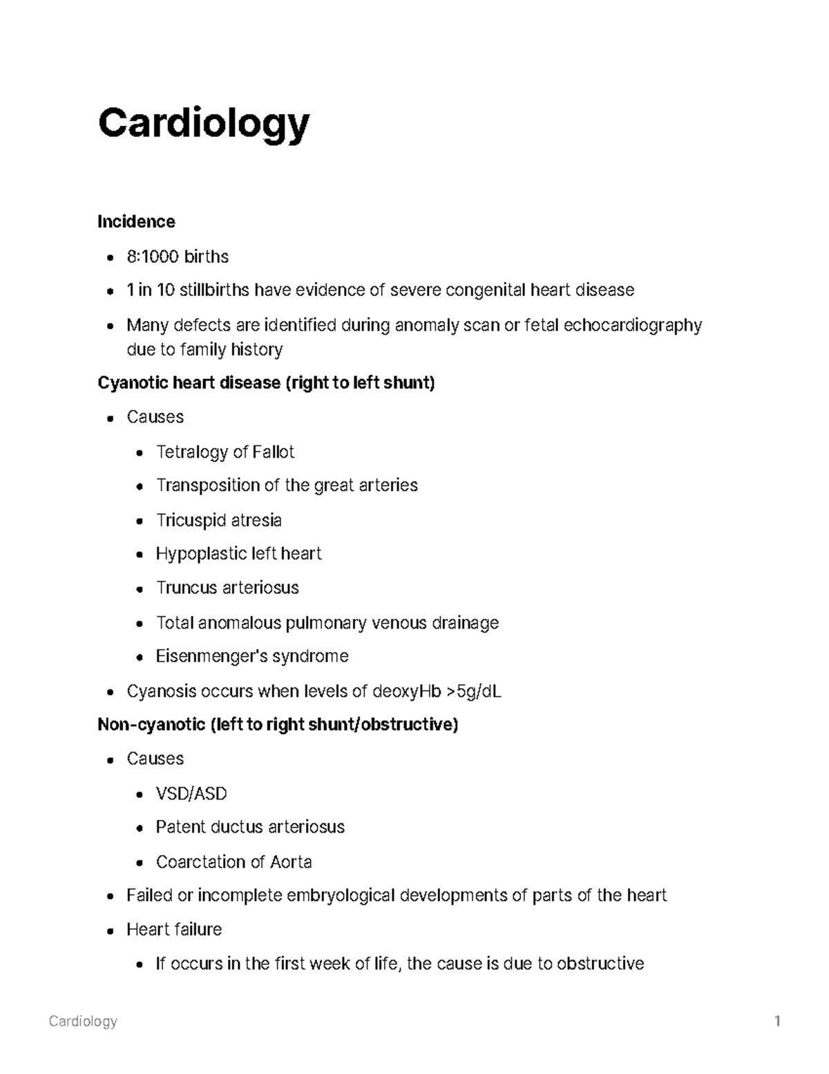 Paediatric Cardiology - Cardiology Incidence 8 1000 births 1 in 10 ...