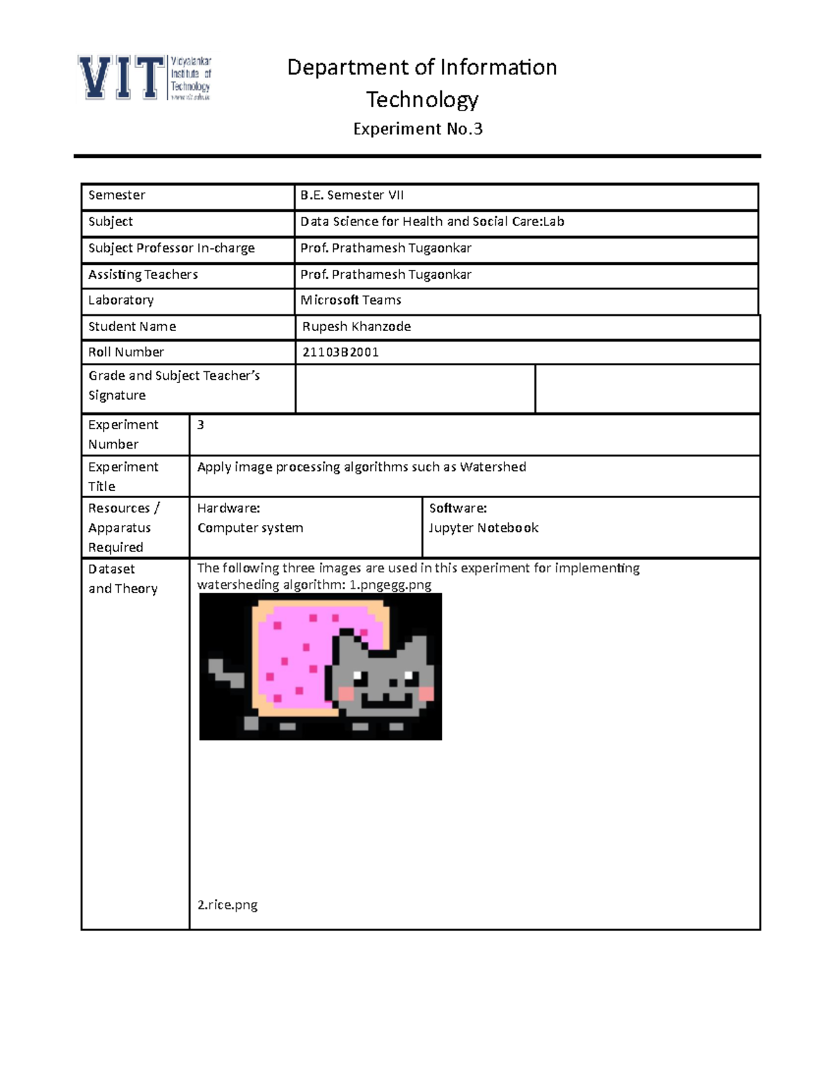 Data Science LAB 3 - Technology Experiment No. Semester B. Semester VII Subject Data Science for ...
