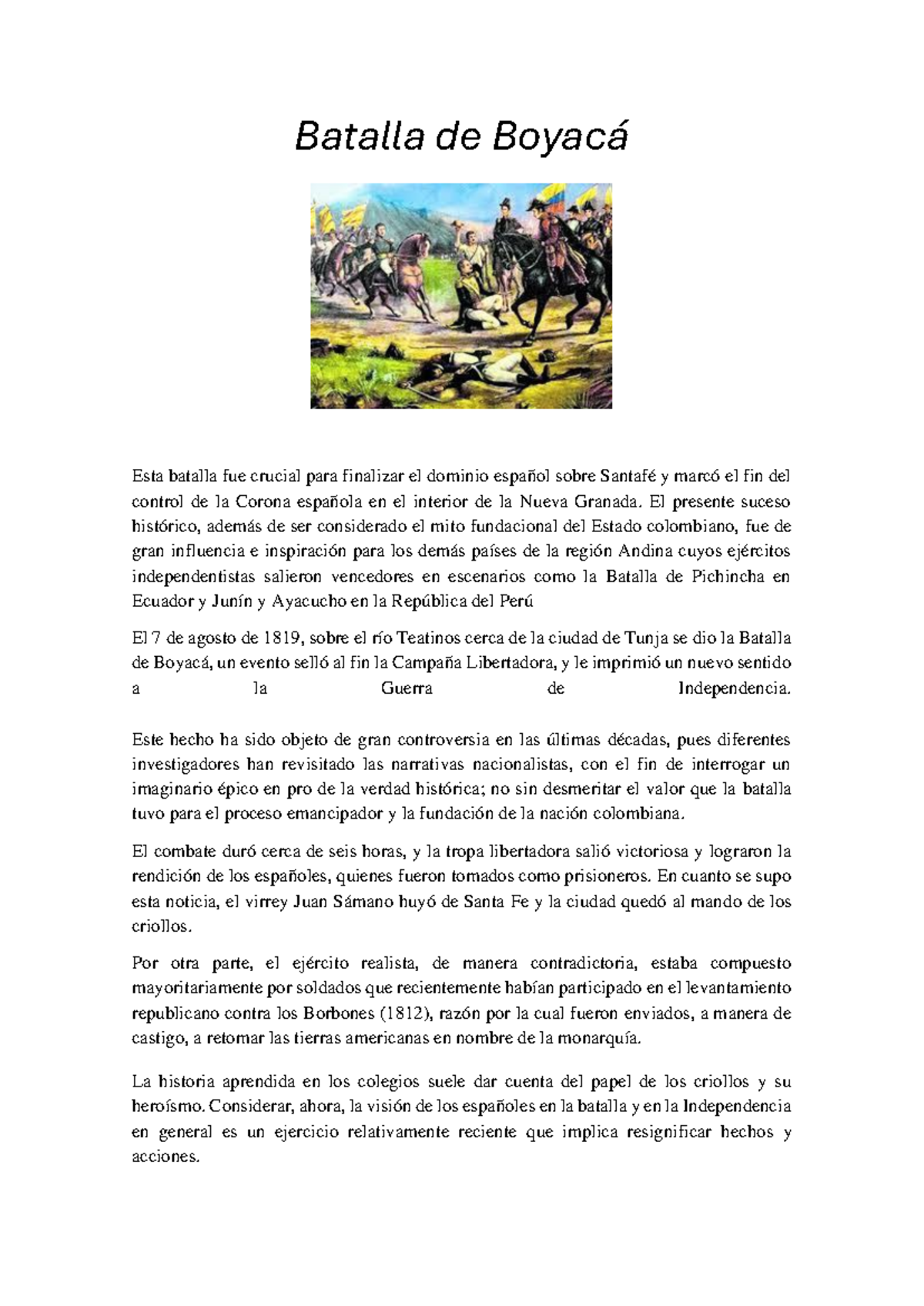 Batalla de Boyaca - Batalla de Boyacá Esta batalla fue crucial para ...