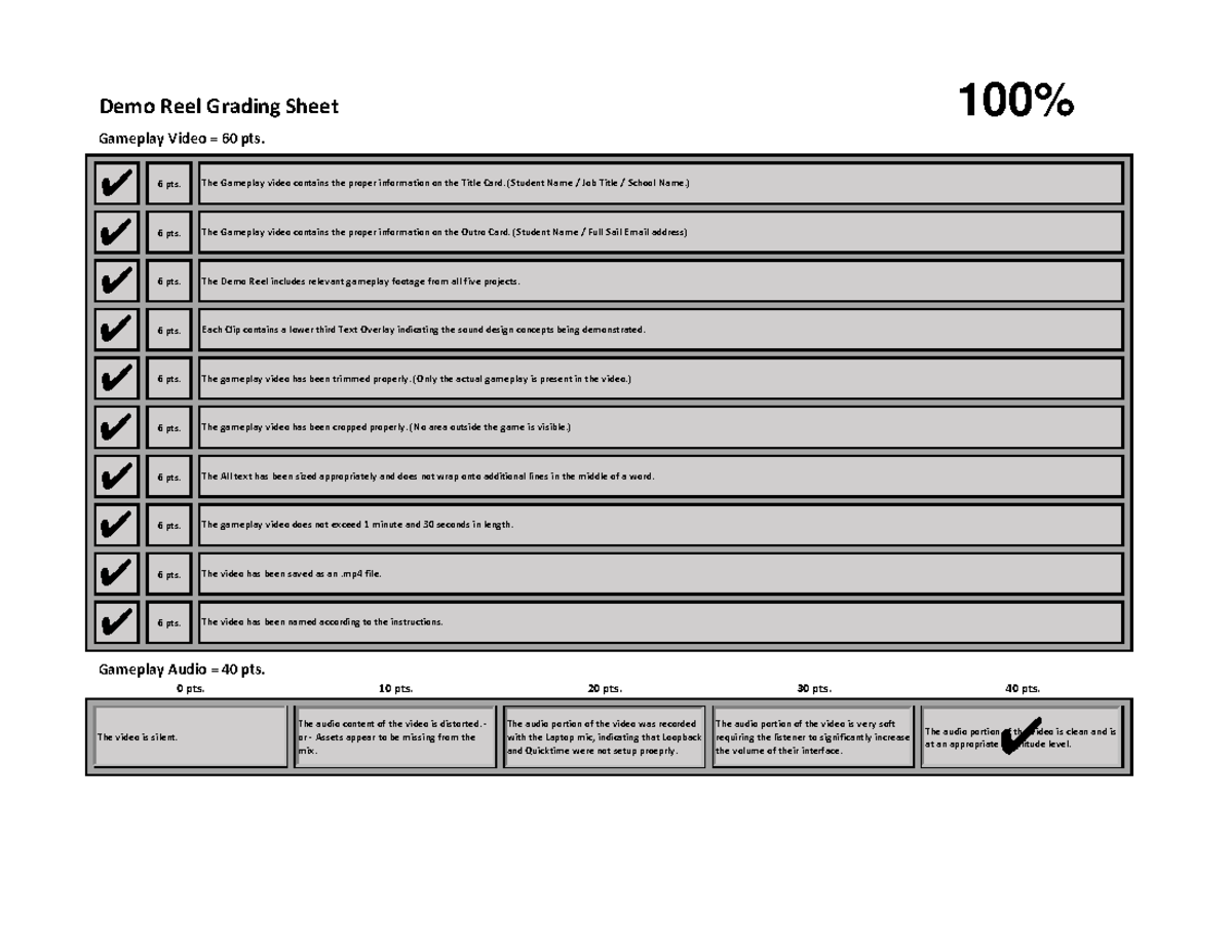 Browning Erin Demo Reel Grading Sheet - Demo Reel Grading Sheet ...