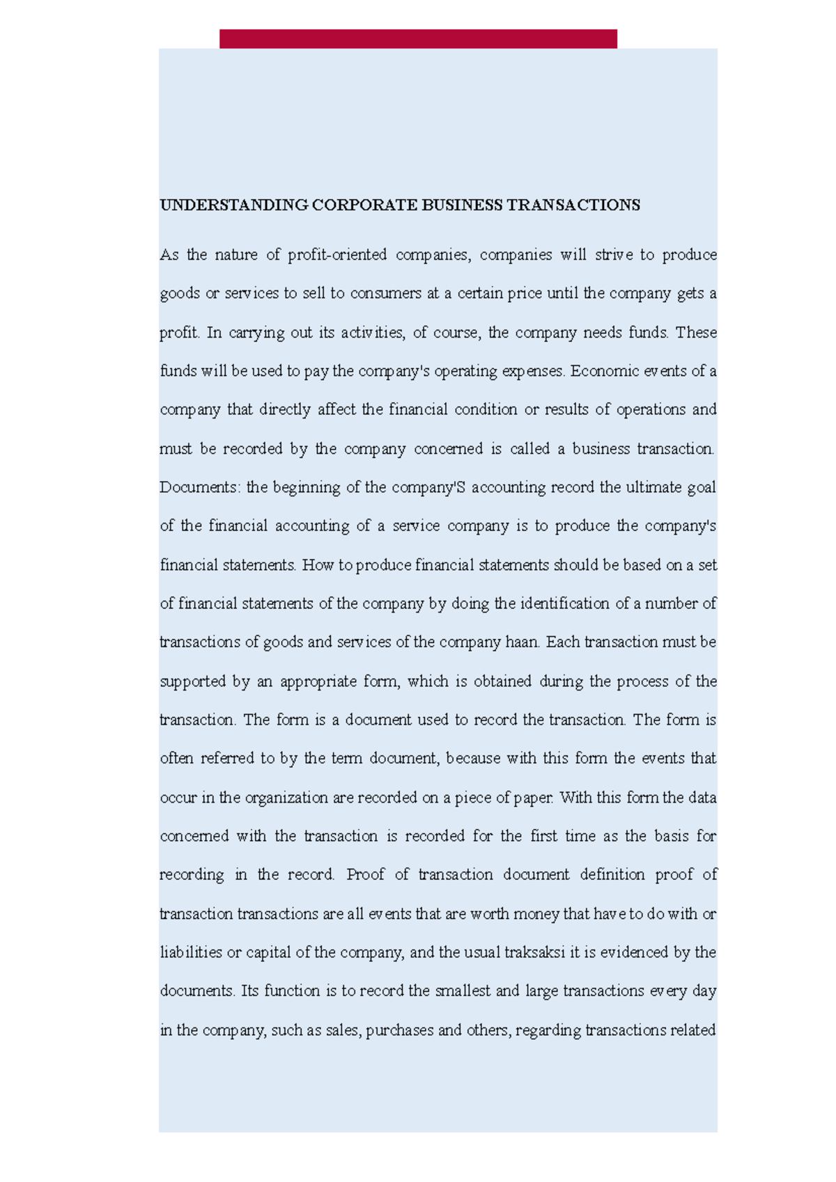 Notes Accounting - Understanding Corporate Business Transactions ...