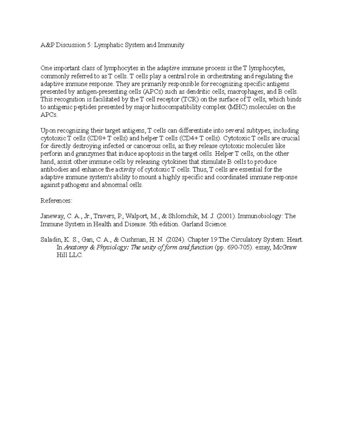 Discussion 5 Lymphatic System & Immunity - A&P Discussion 5: Lymphatic ...