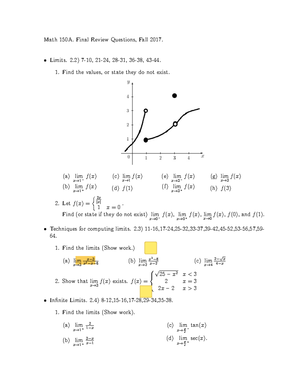 150a review F 2017 - Summary Calculus I - Math 150A. Final Review ...
