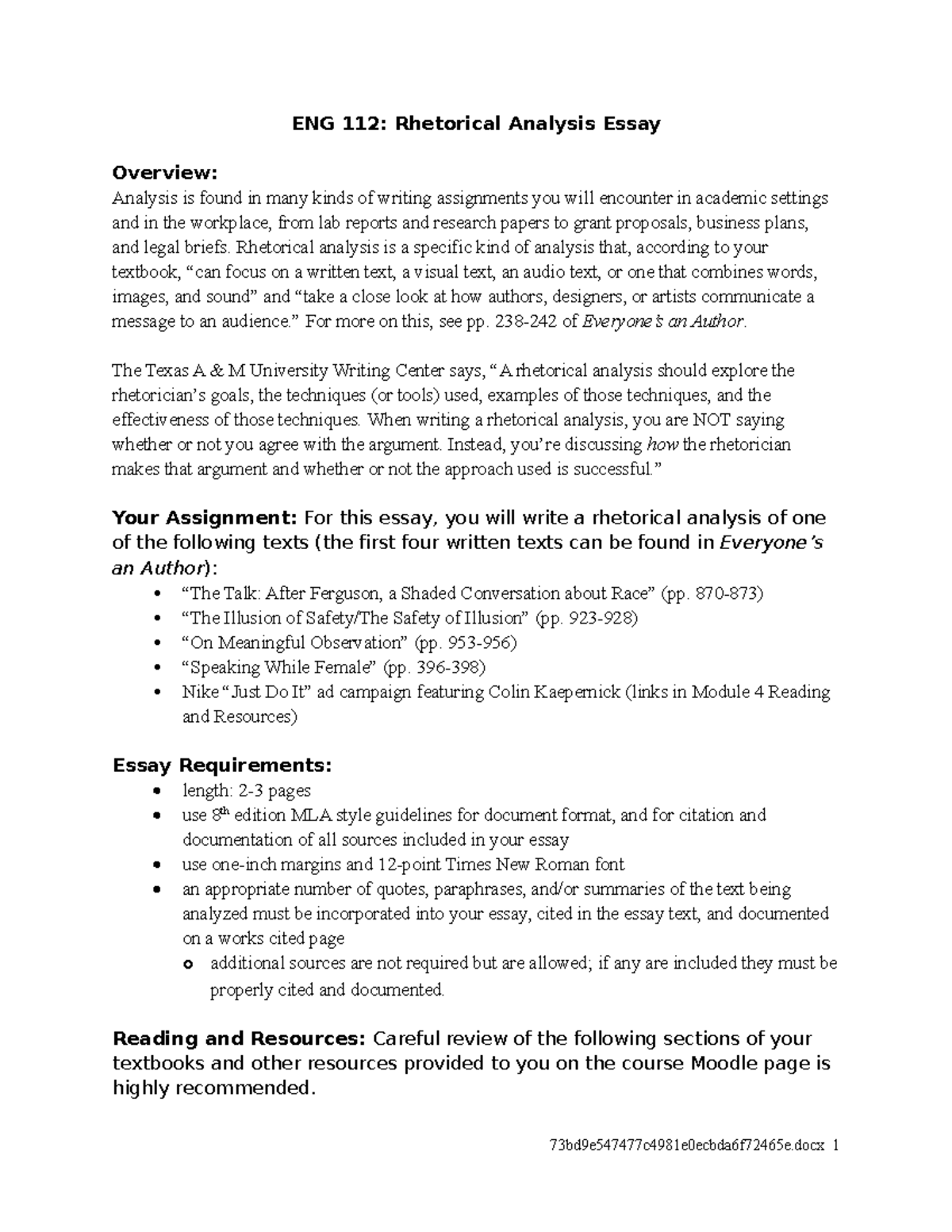 ENG 112-Rhetorical Analysis Essay Student Instructions-updated Sp2021 ...
