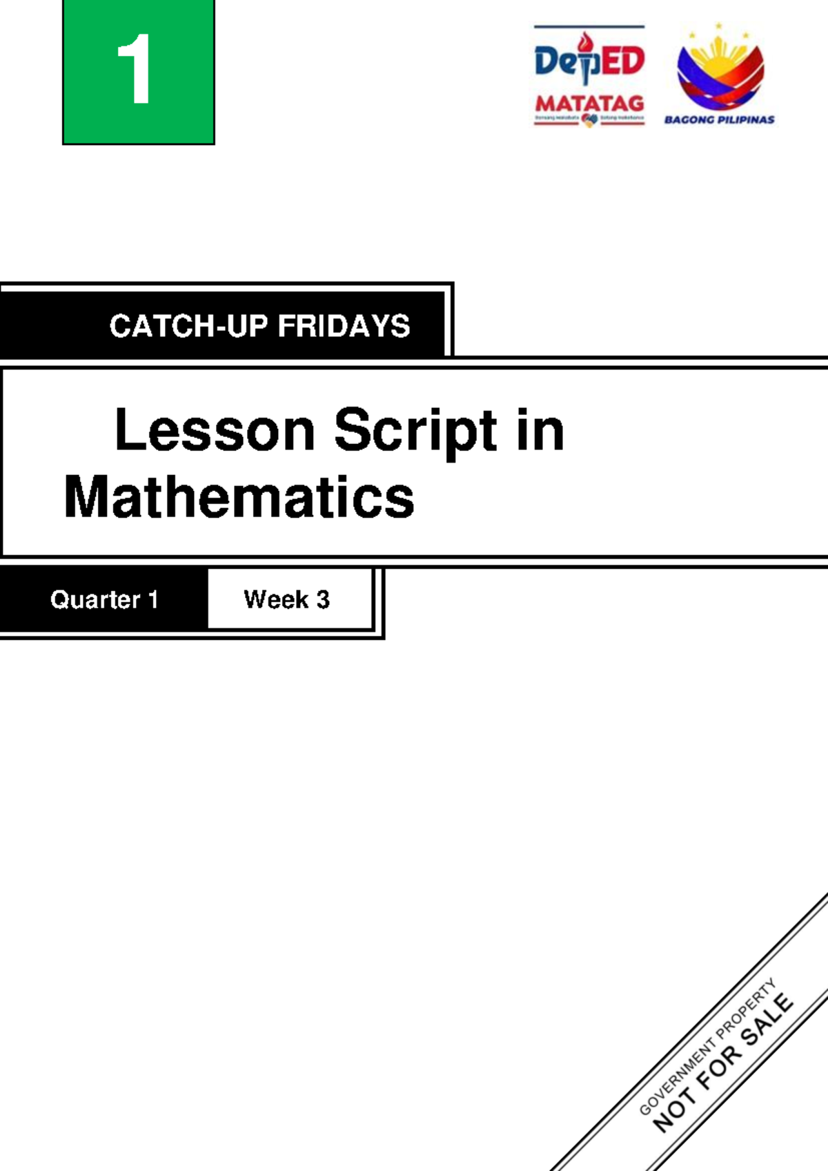 2024 LS Grade 1 CUF Mathematics RVHP Q1 LC5 - 1 Quarter 1 Week 3 CATCH ...