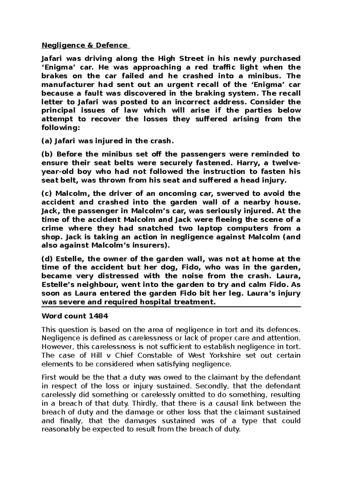 Negligence and Defences problem question - Negligence & Defence Jafari ...