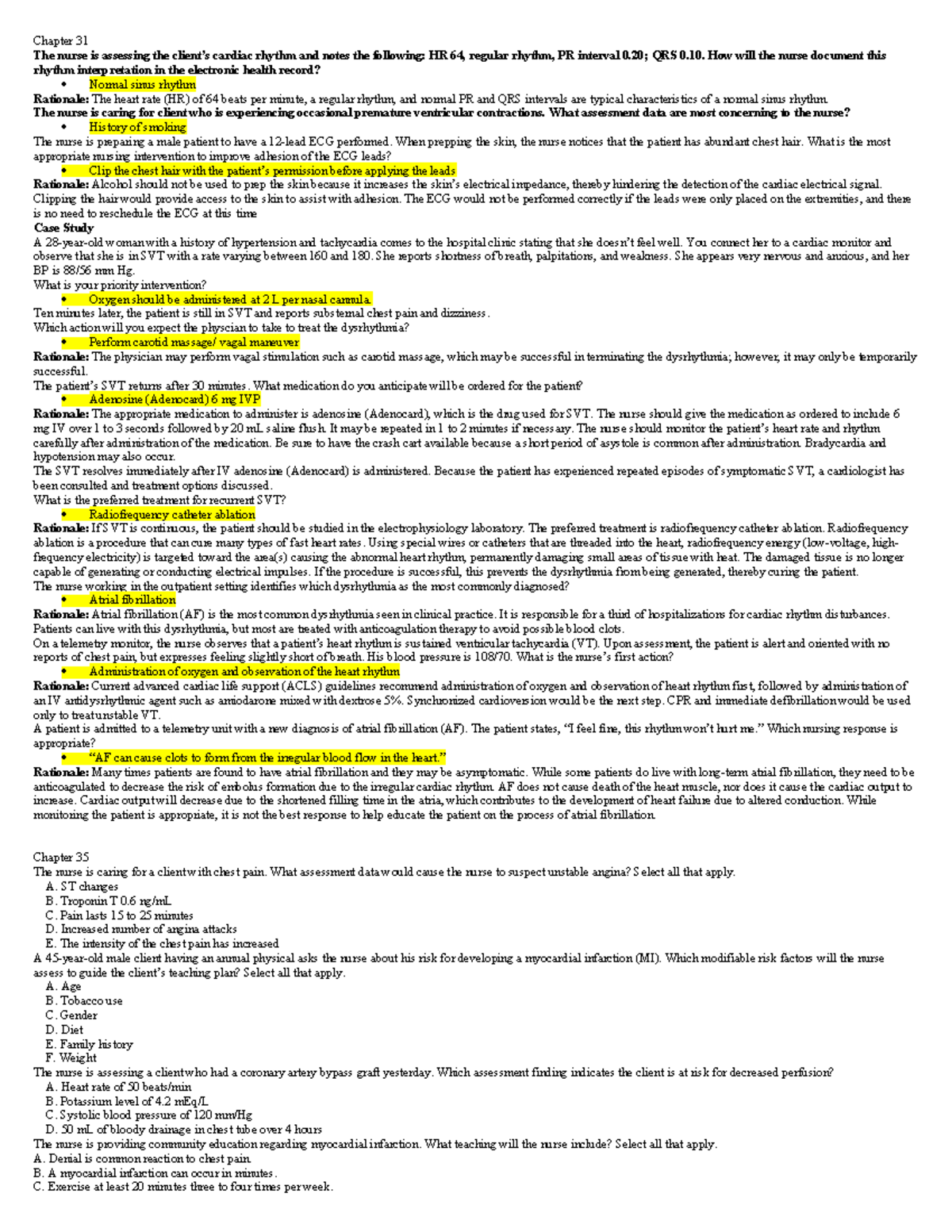 AH II Exam 2 Chapter Qs - notes - Chapter 31 The nurse is assessing the ...