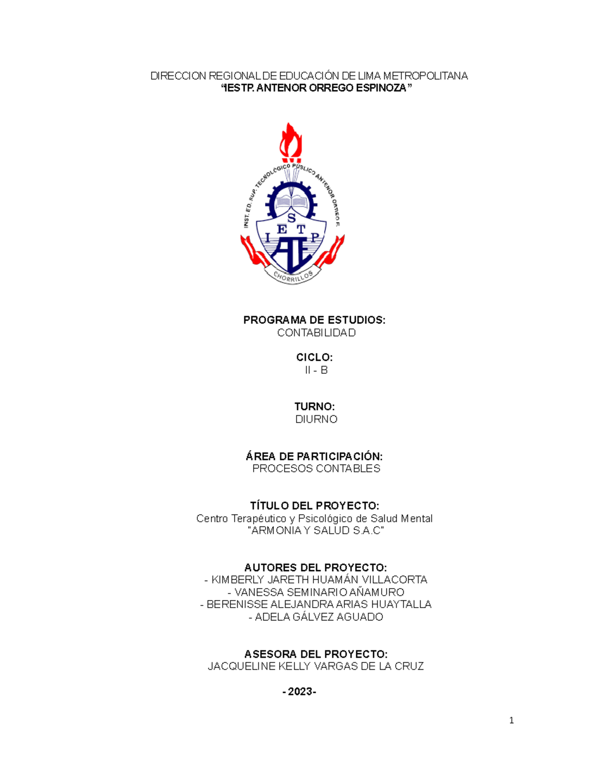 Proyecto Armonia y salud SAC (1) (1) - DIRECCION REGIONAL DE EDUCACIÓN ...