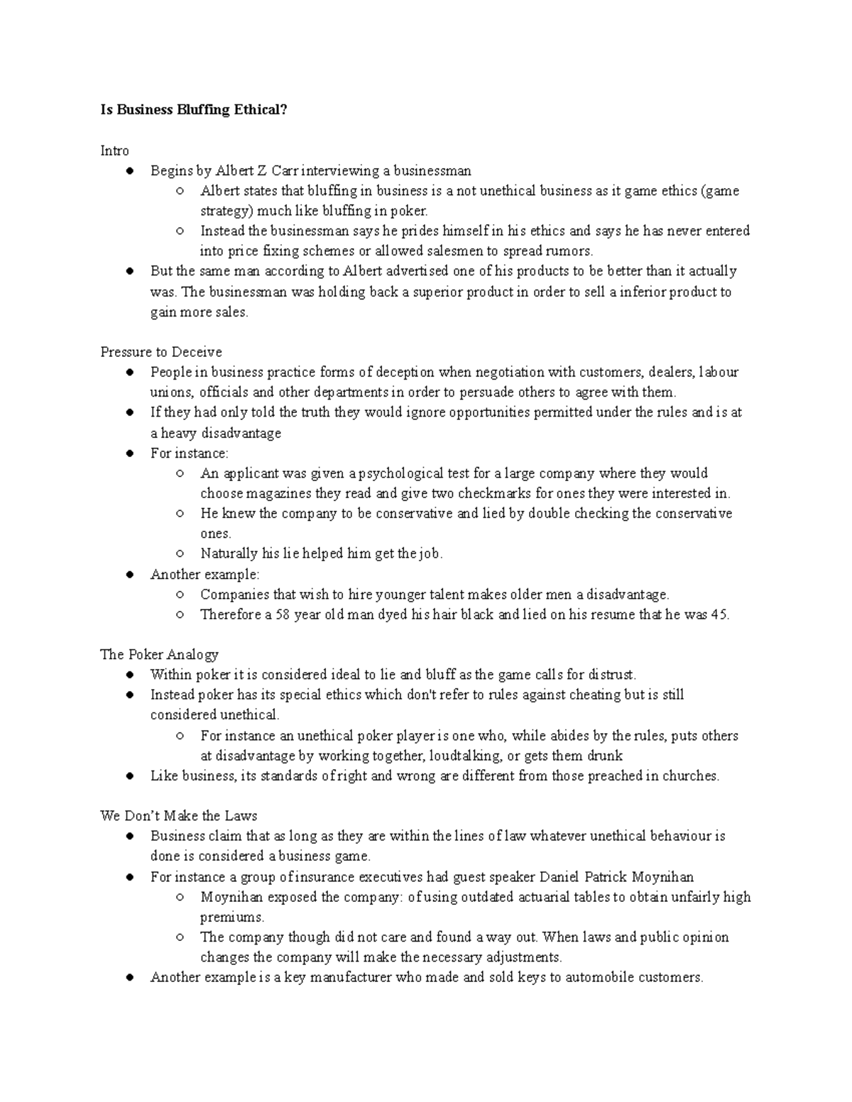 Class 2 (Wed, 16 Sept) Albert Carr - Is Business Bluffing Ethical ...