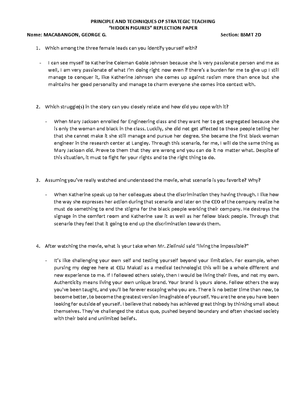  HIDDEN FIGURES REFLECTION PAPER PRINCIPLE AND TECHNIQUES OF 